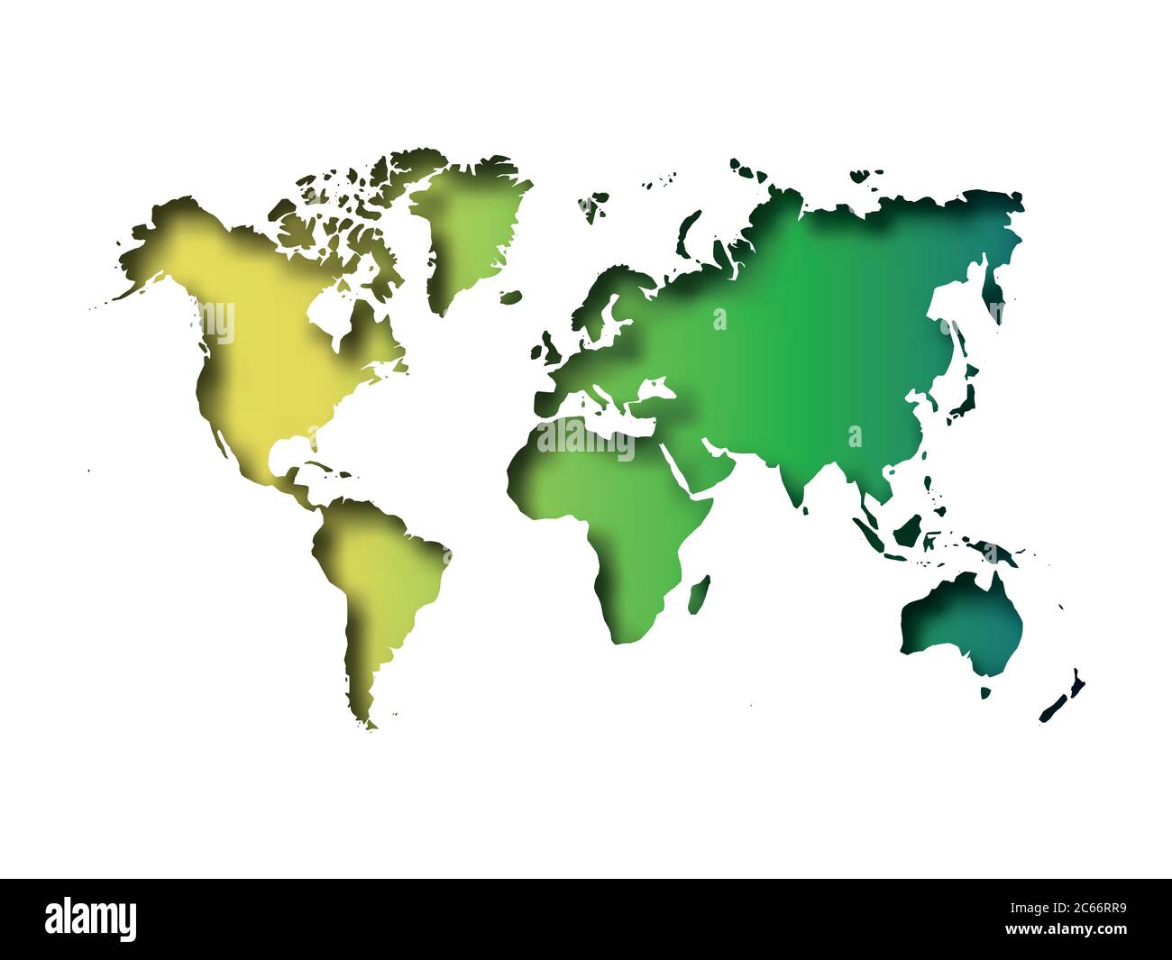 Map of World cut into paper with inner shadow isolated on green ...