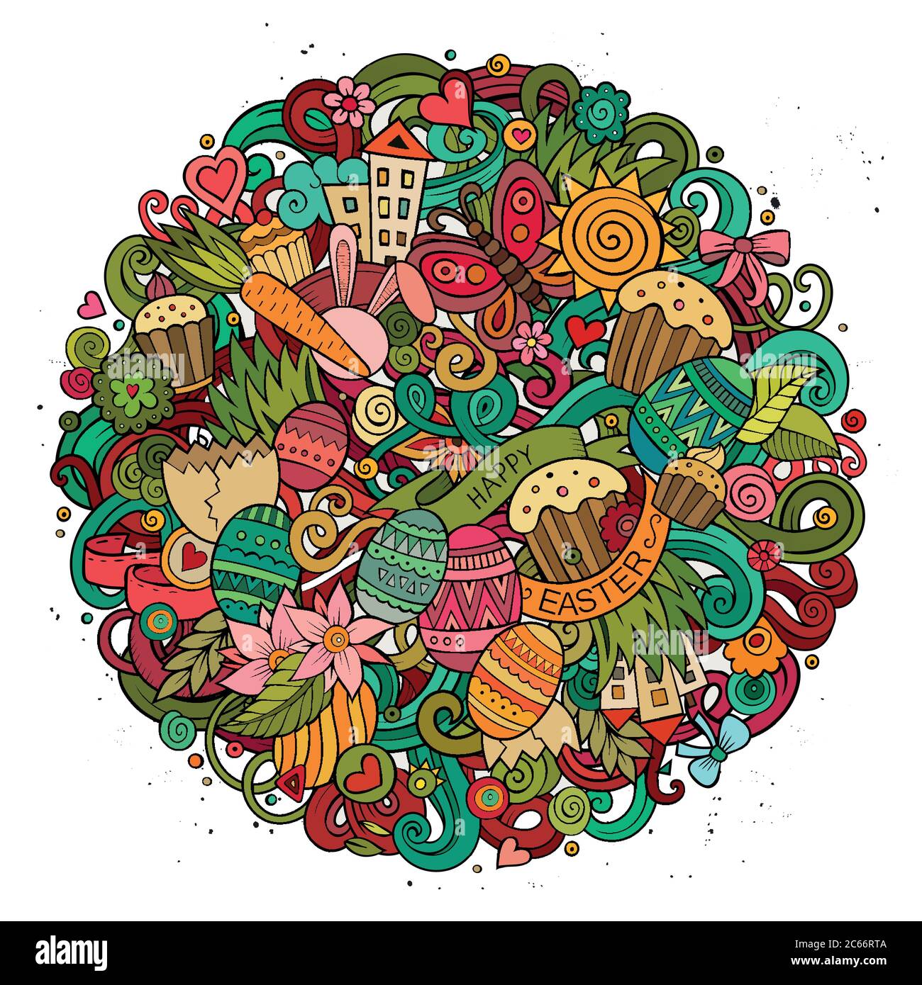 Cartoon vector hand drawn Doodle Happy Easter illustration Stock Vector ...