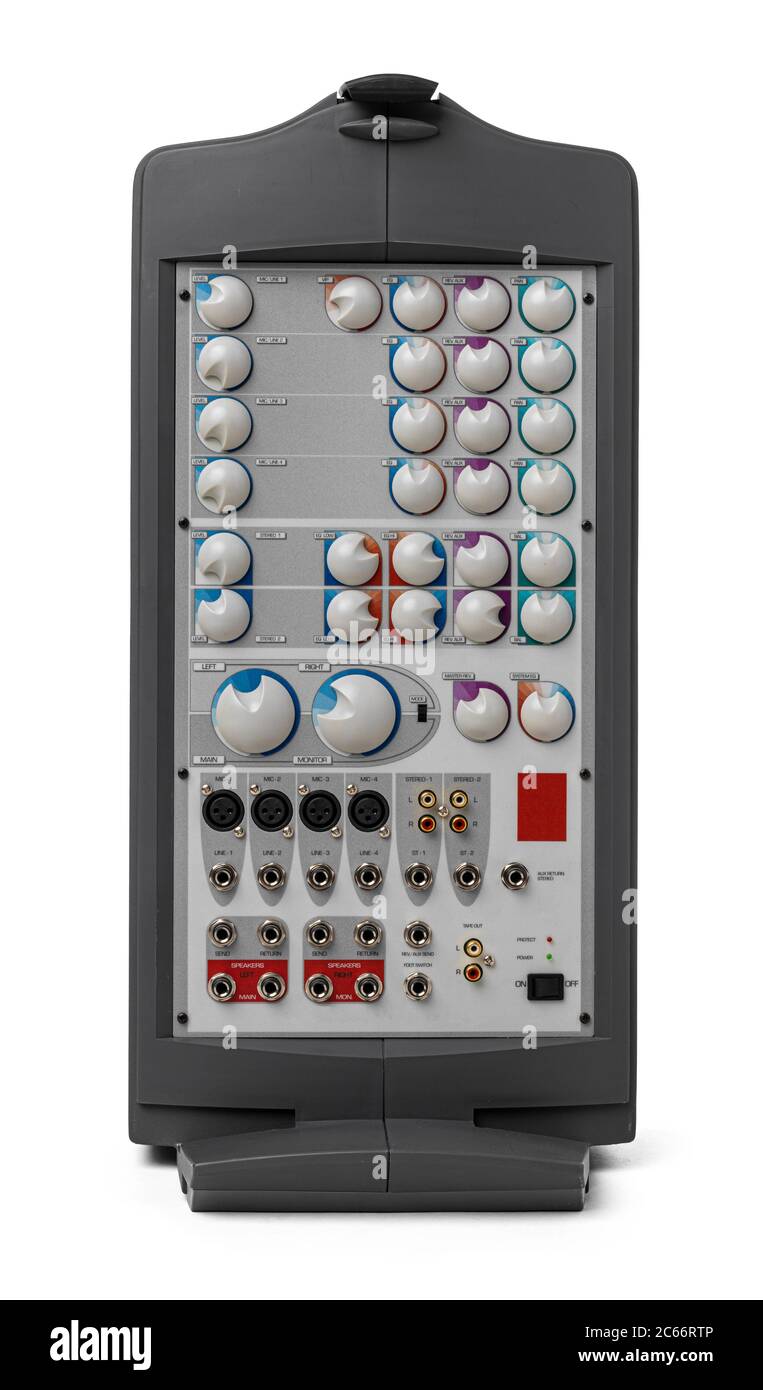 Modern audio system amplifier on white background Stock Photo - Alamy