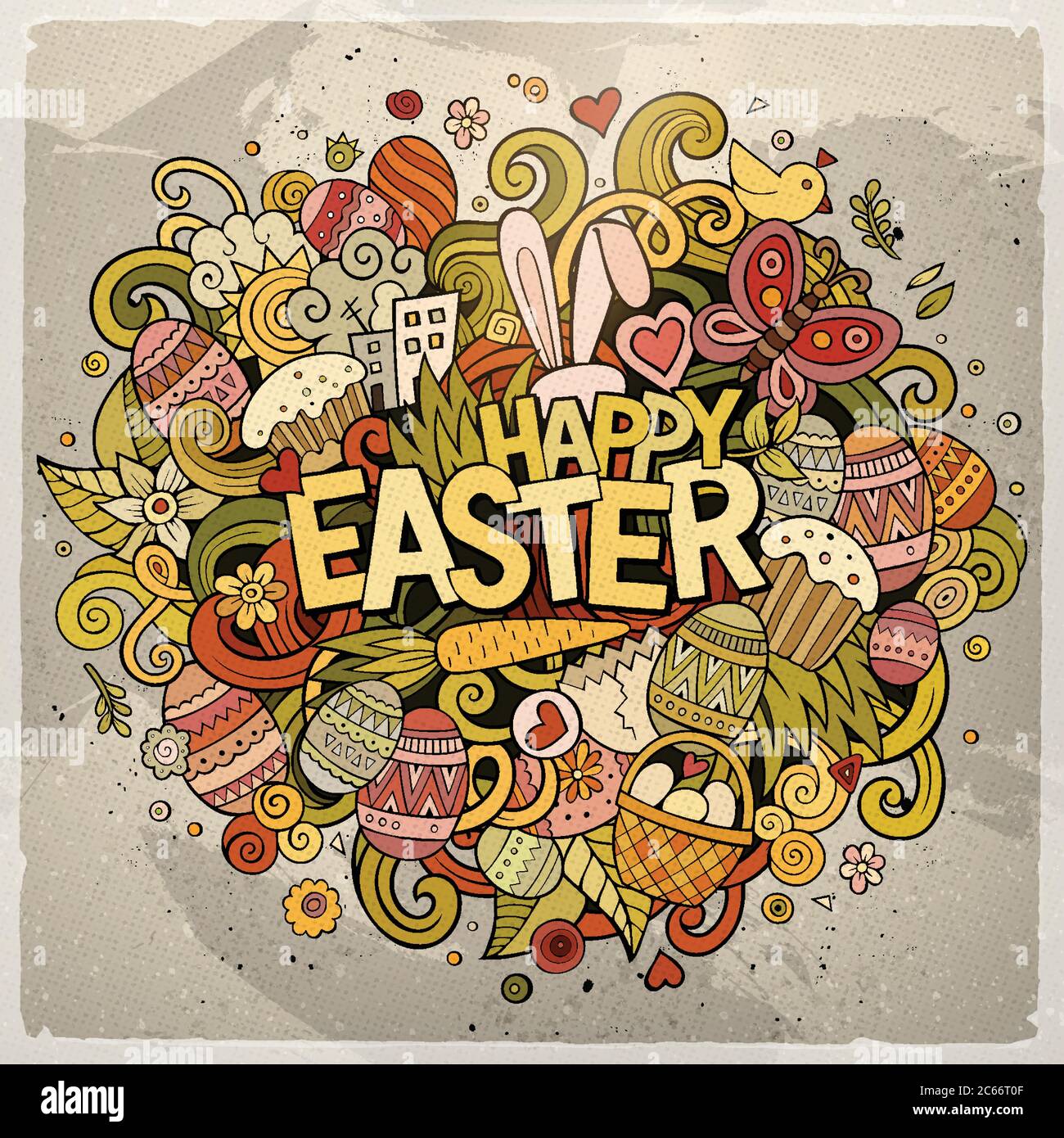 Cartoon vector hand drawn Doodle Happy Easter illustration Stock Vector ...