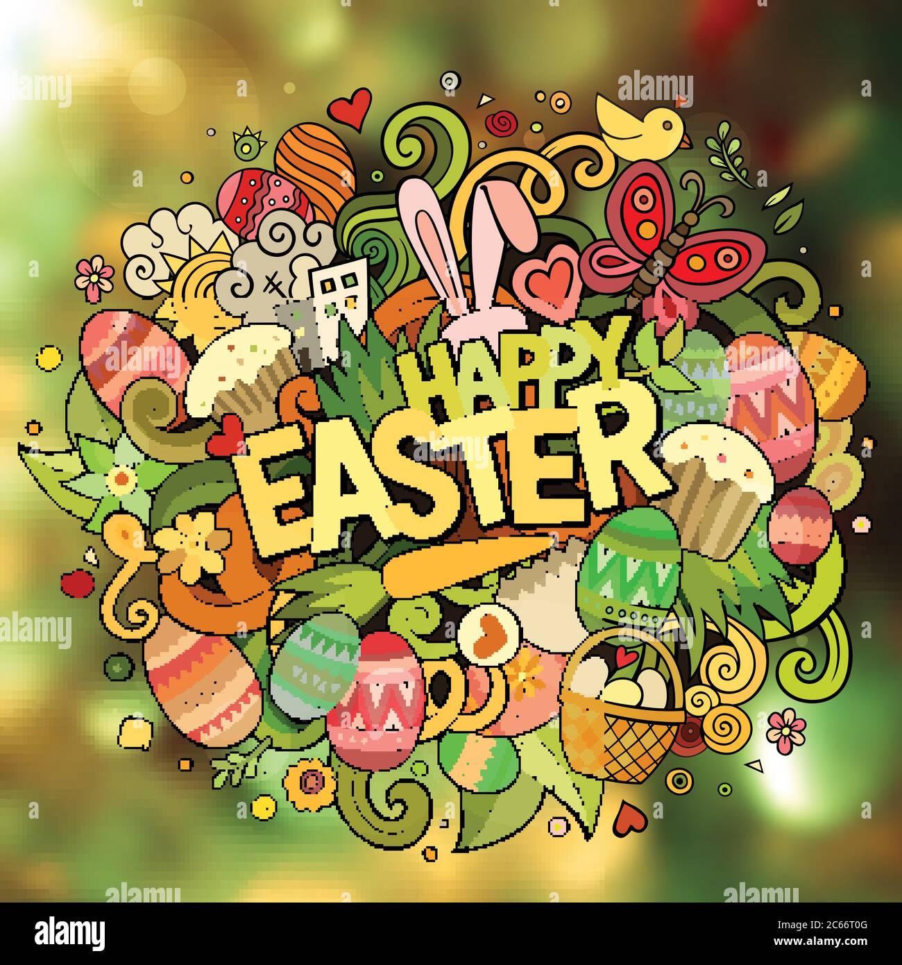 Cartoon vector hand drawn Doodle Happy Easter illustration Stock Vector ...