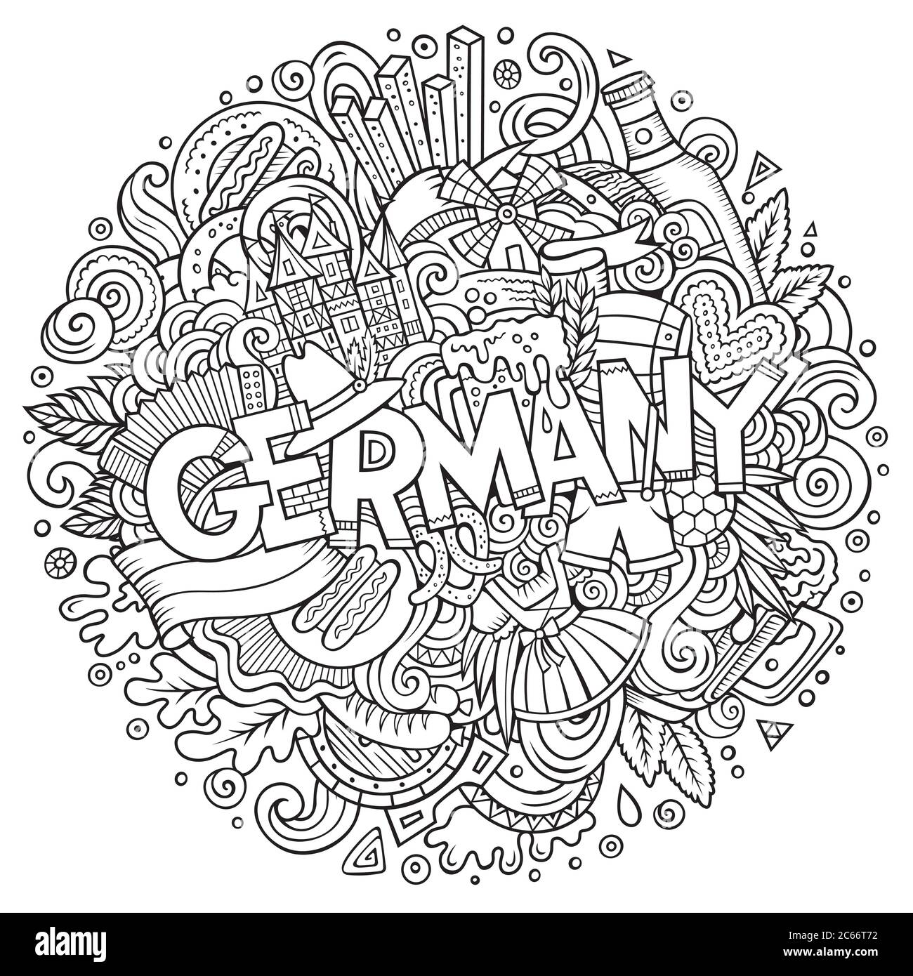 Cartoon cute doodles hand drawn Germany inscription Stock Vector Image ...