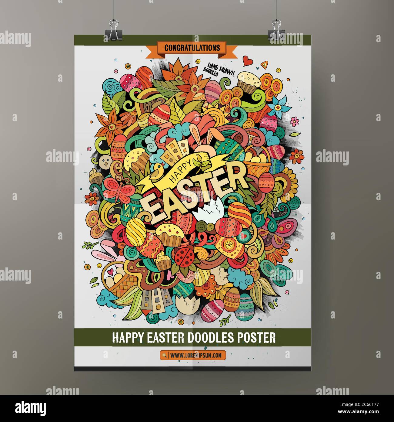 Cartoon watercolor hand drawn doodles Easter poster design Stock Vector ...