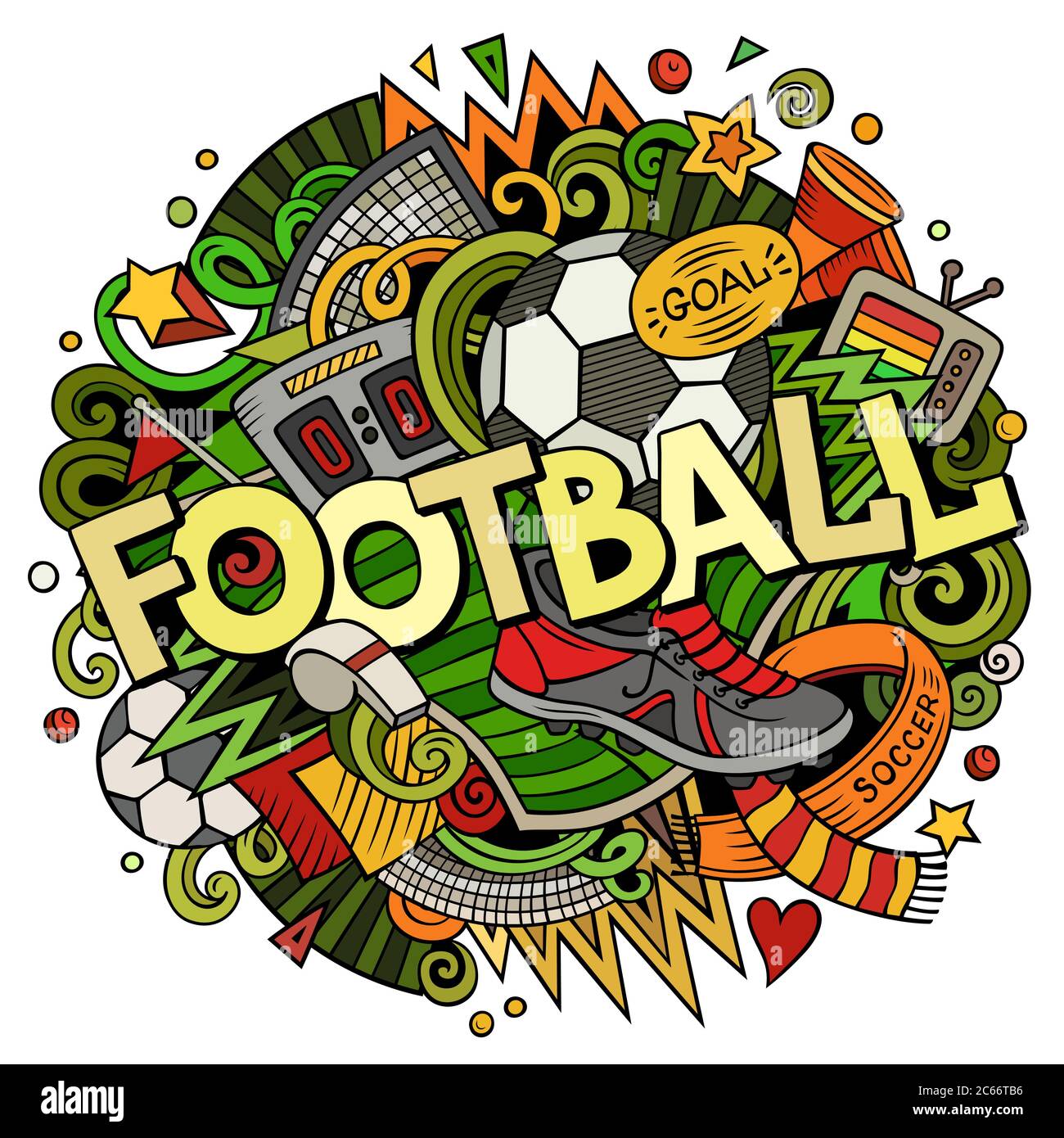 Cartoon cute doodles hand drawn Football illustration Stock Vector ...