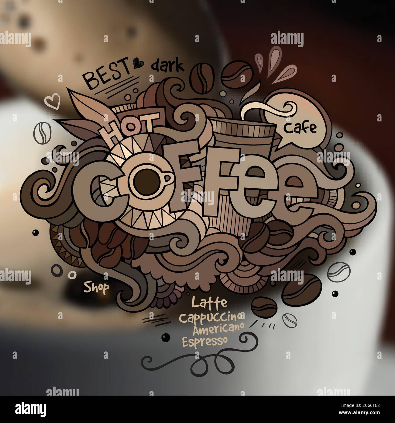 Coffee hand lettering and doodles elements Stock Vector Image & Art - Alamy