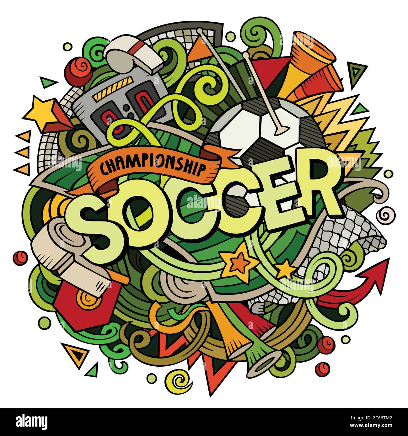 Cartoon cute doodles hand drawn Soccer illustration Stock Vector Image ...
