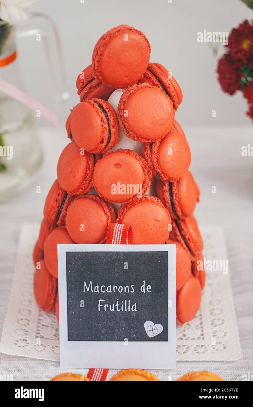 tower of red macarons Stock Photo - Alamy