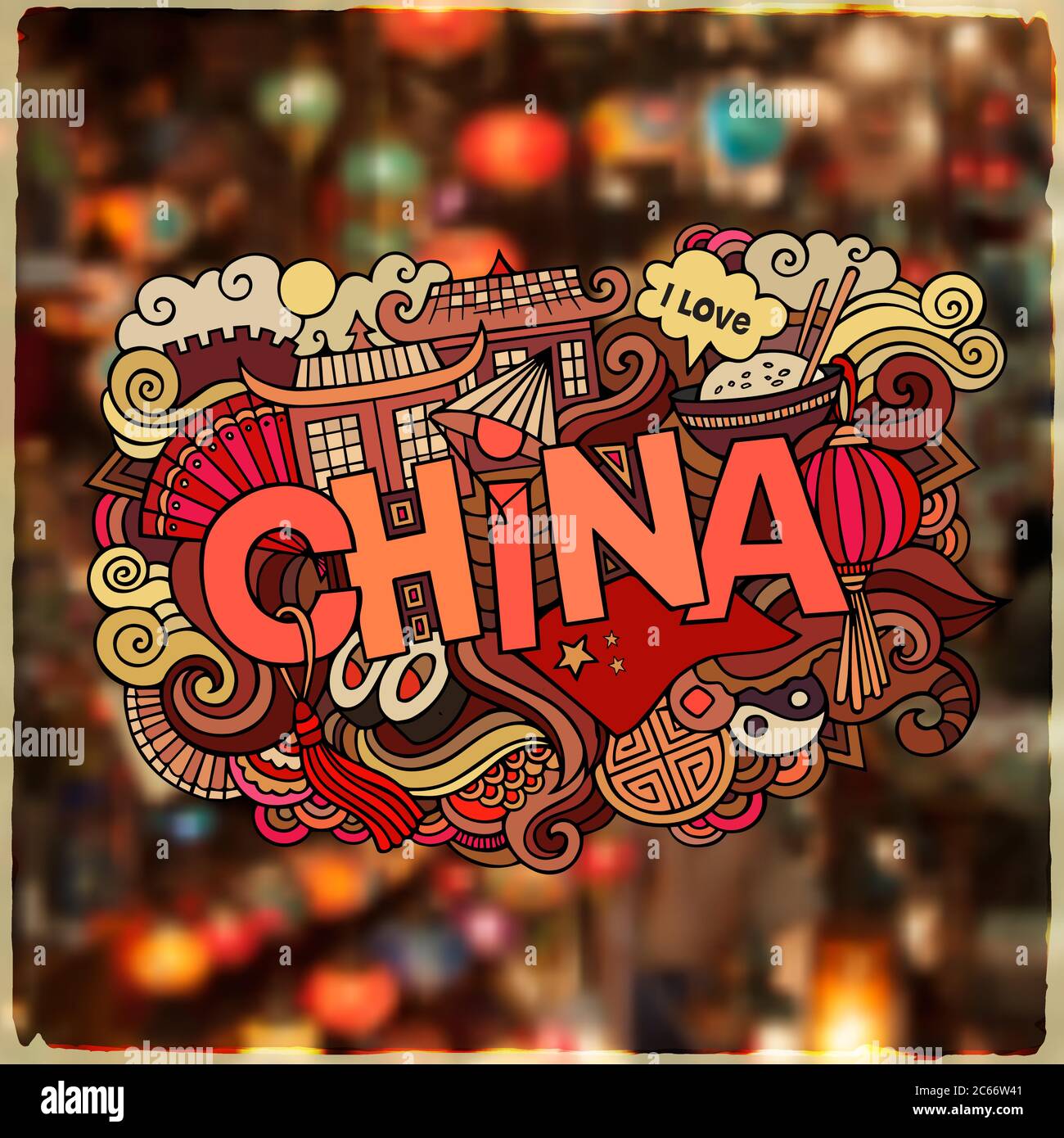 China country hand lettering and doodles elements Stock Vector Image ...