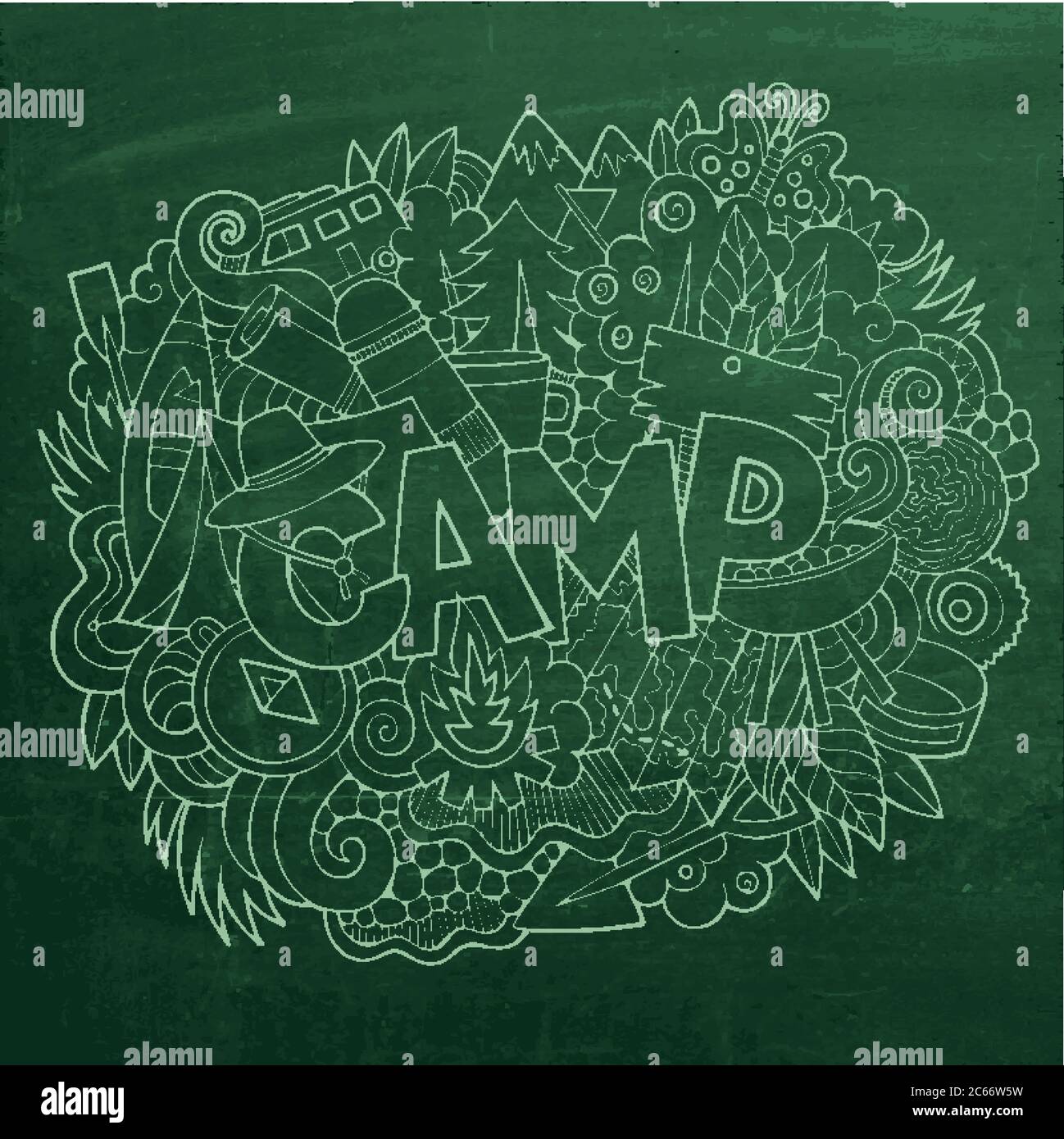 Summer camp hand lettering and doodles elements background Stock Vector ...