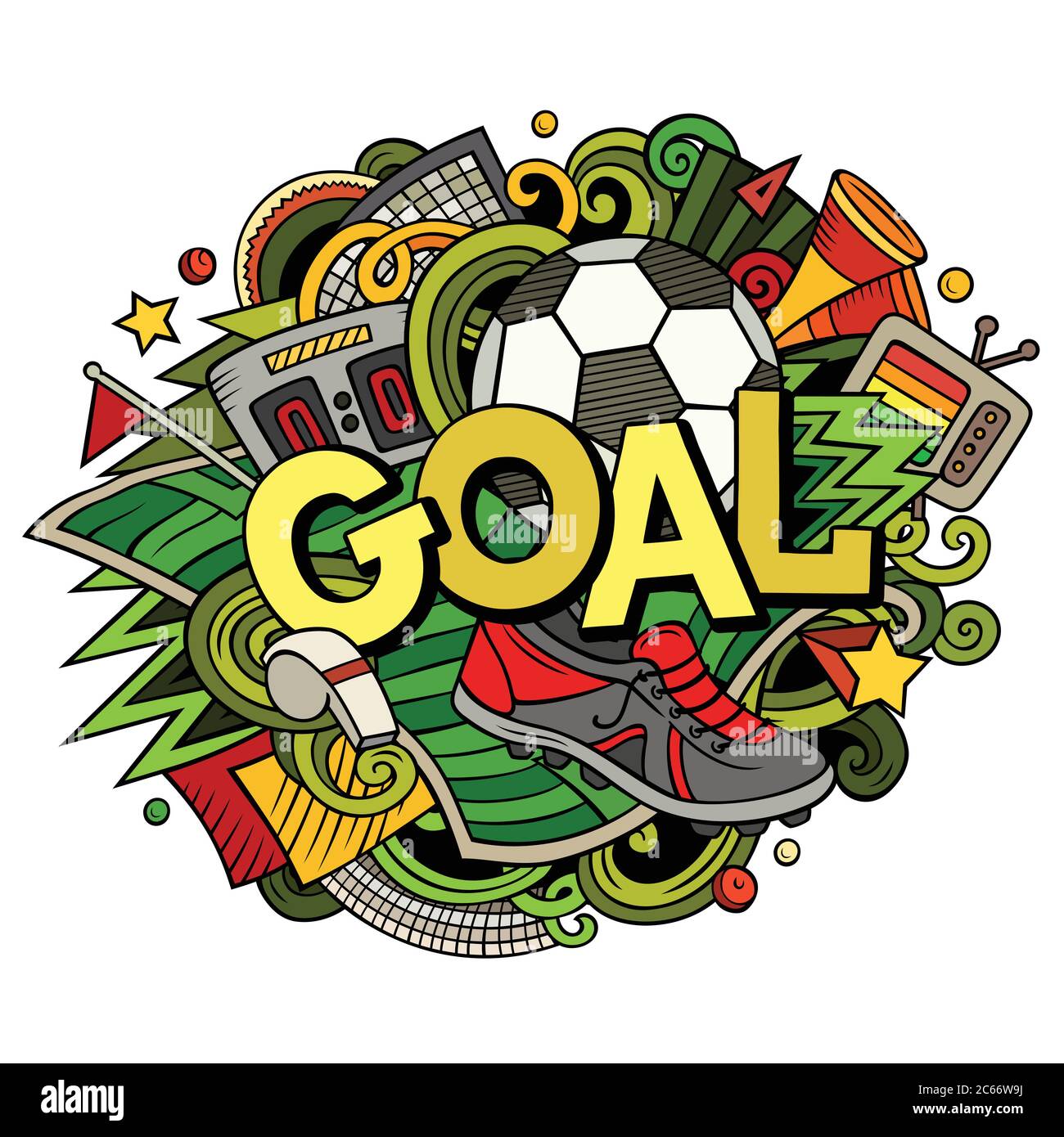 Cartoon cute doodles hand drawn Goal illustration Stock Vector Image ...