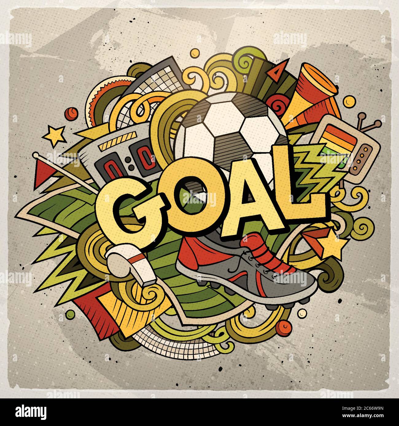Cartoon cute doodles hand drawn Goal illustration Stock Vector Image ...