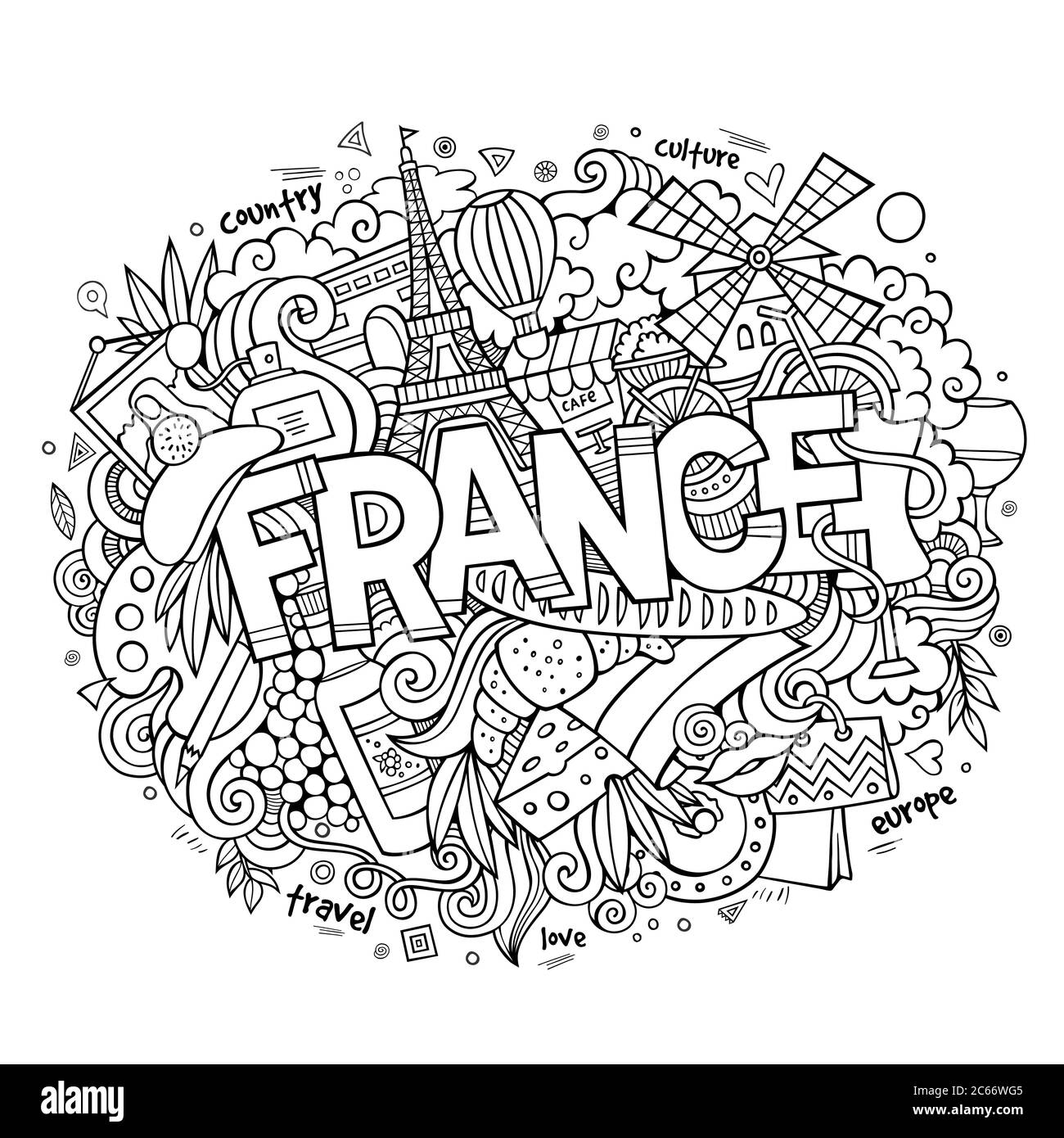 France country hand lettering and doodles elements Stock Vector Image ...