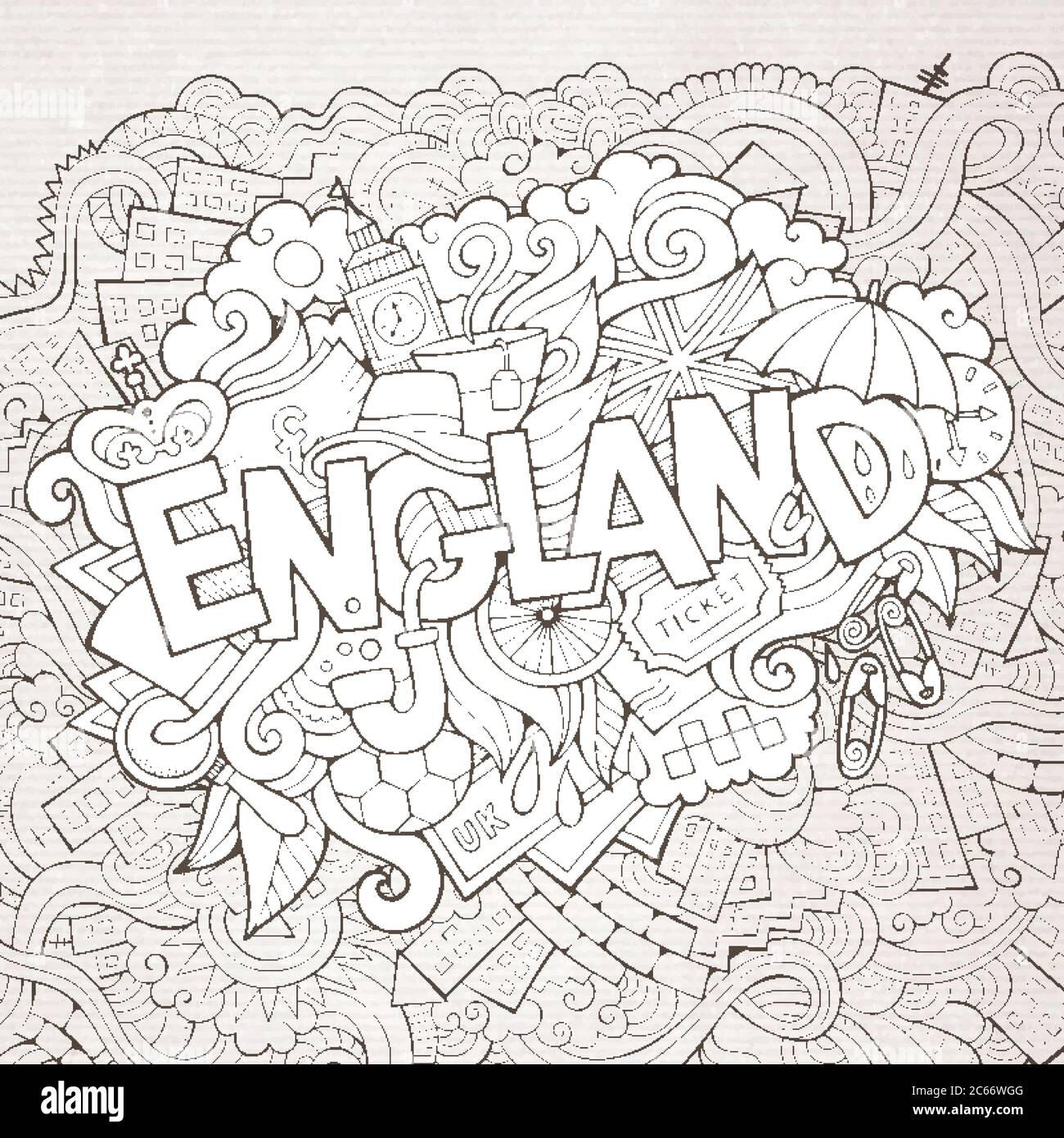 England hand lettering and doodles elements background Stock Vector ...