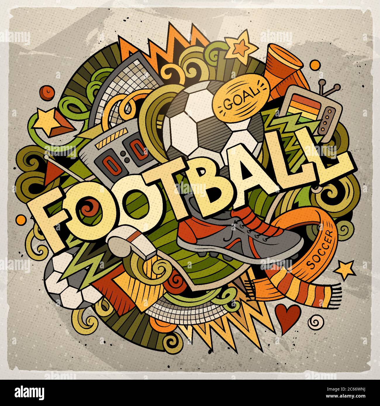 Cartoon cute doodles hand drawn Football illustration Stock Vector ...