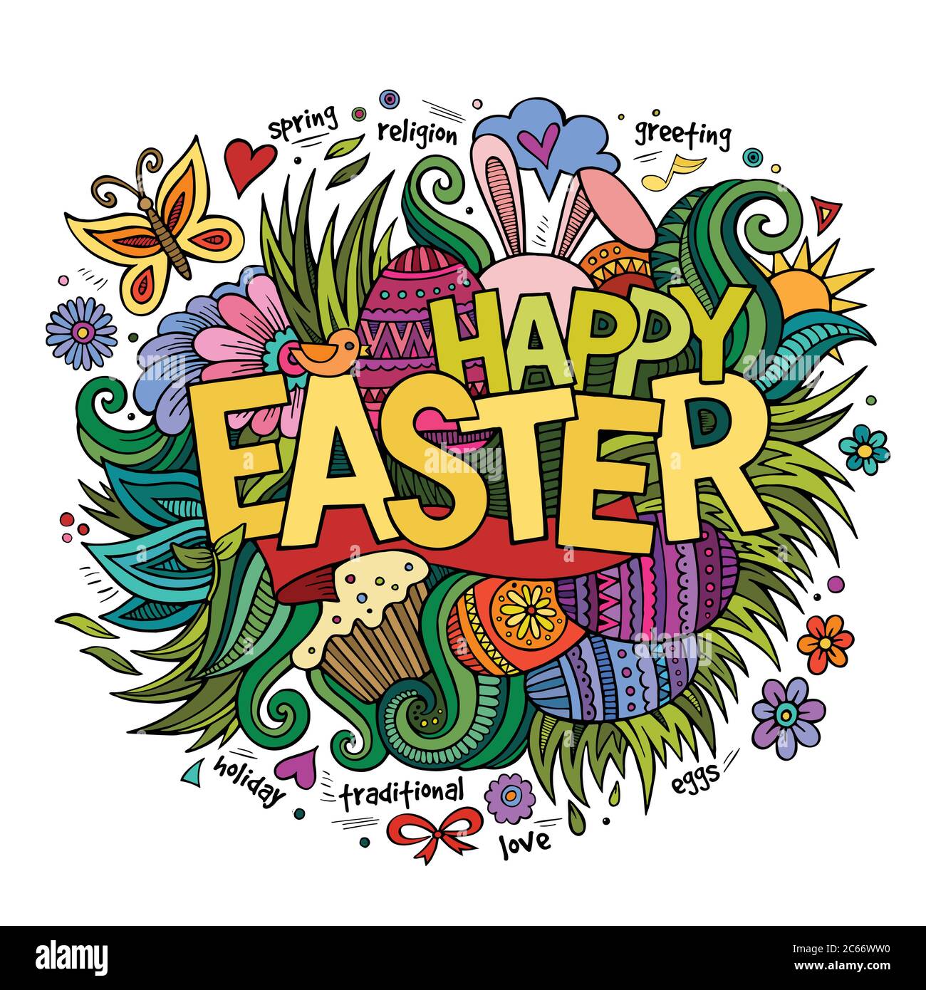 Easter hand lettering and doodles elements Stock Vector Image & Art - Alamy