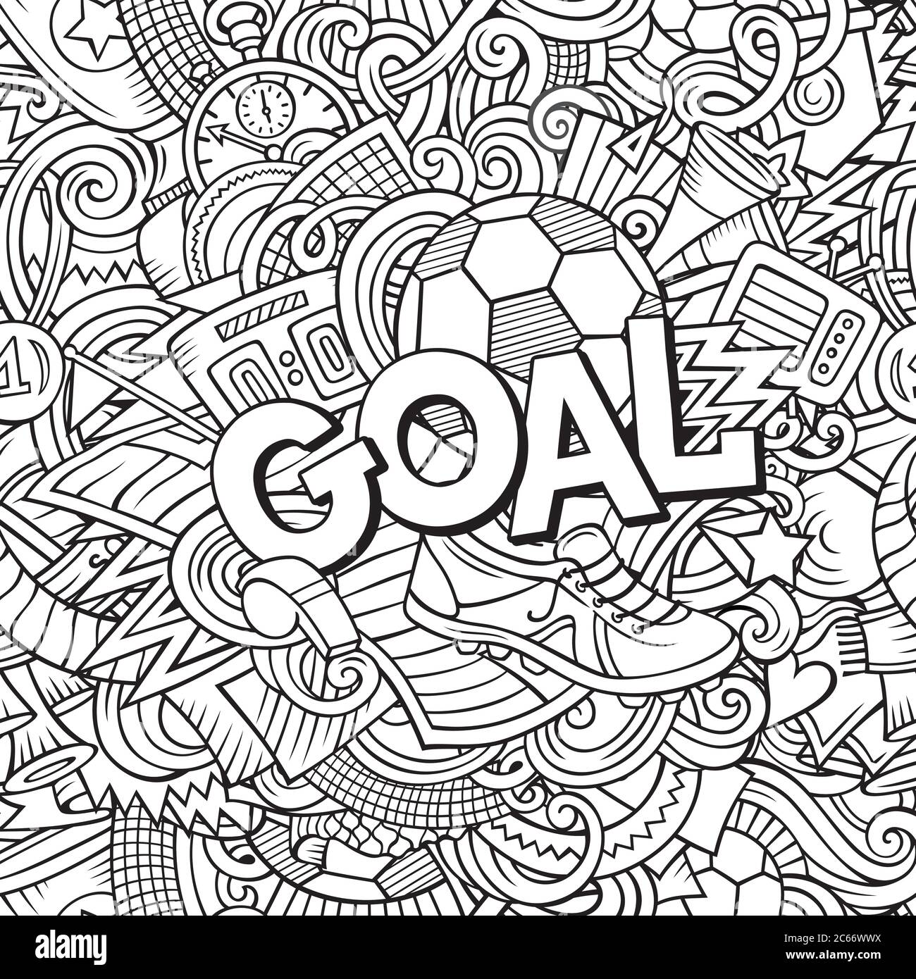 Cartoon cute doodles hand drawn Goal illustration Stock Vector Image ...