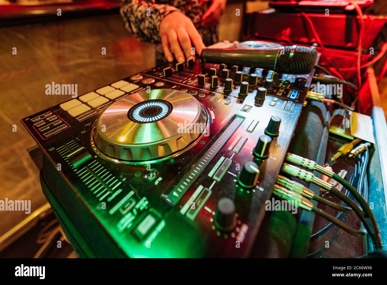 Hand man on mixing console hi-res stock photography and images - Alamy