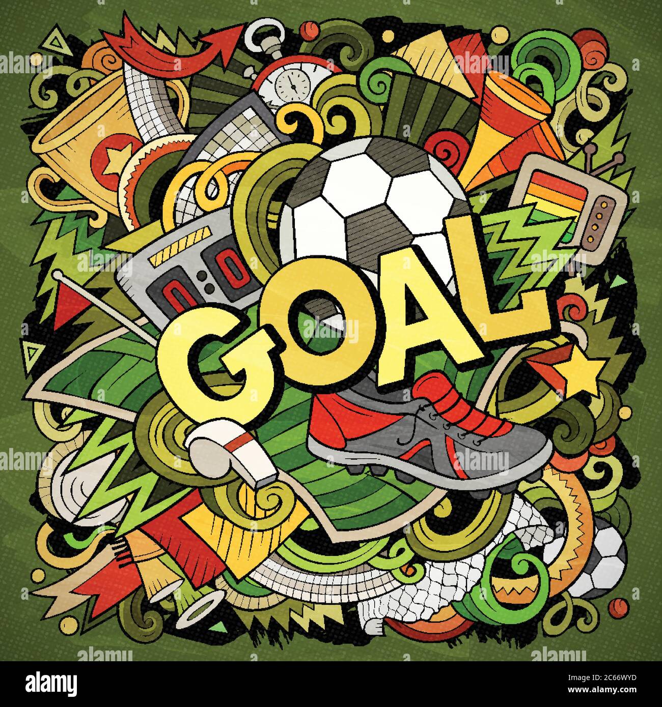 Cartoon cute doodles hand drawn Goal illustration Stock Vector Image ...