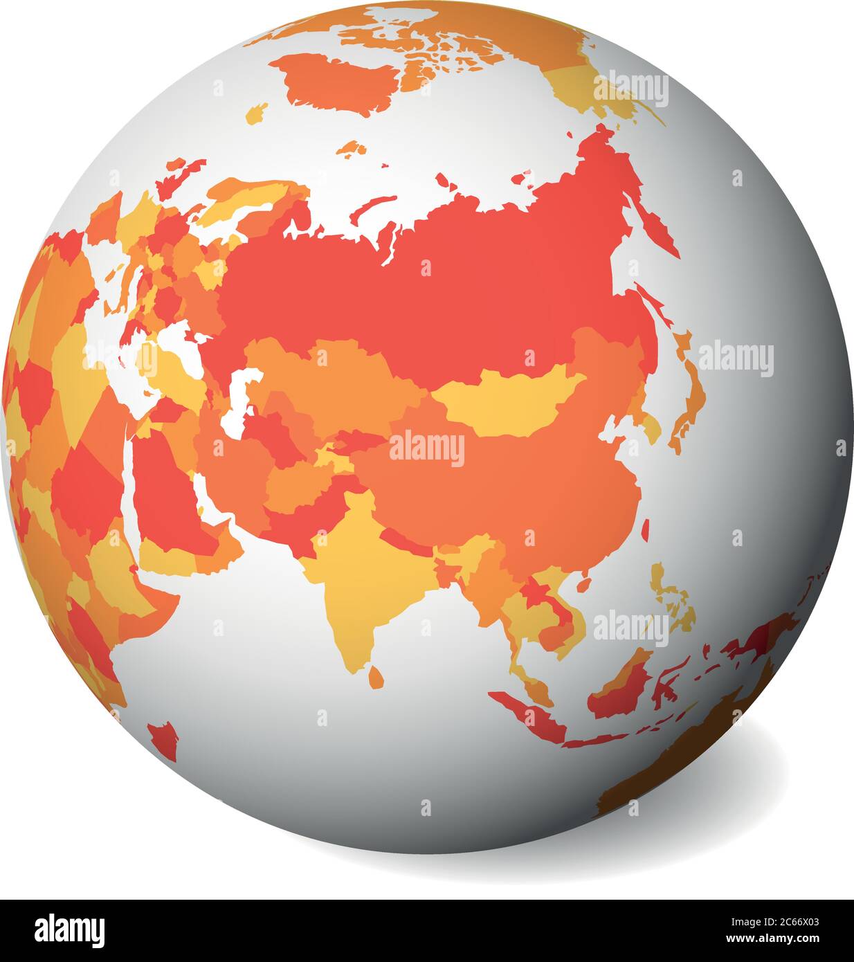 Blank political map of Asia. 3D Earth globe with orange map. Vector ...