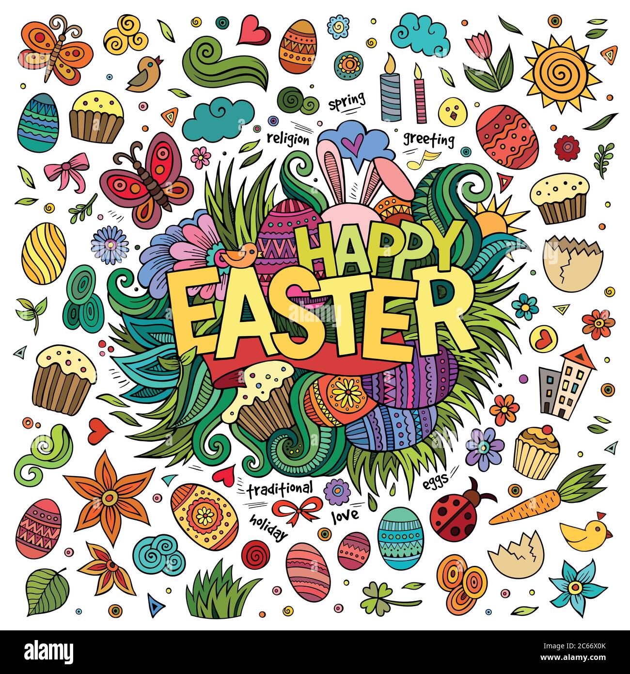 Easter hand lettering and doodles elements Stock Vector Image & Art - Alamy