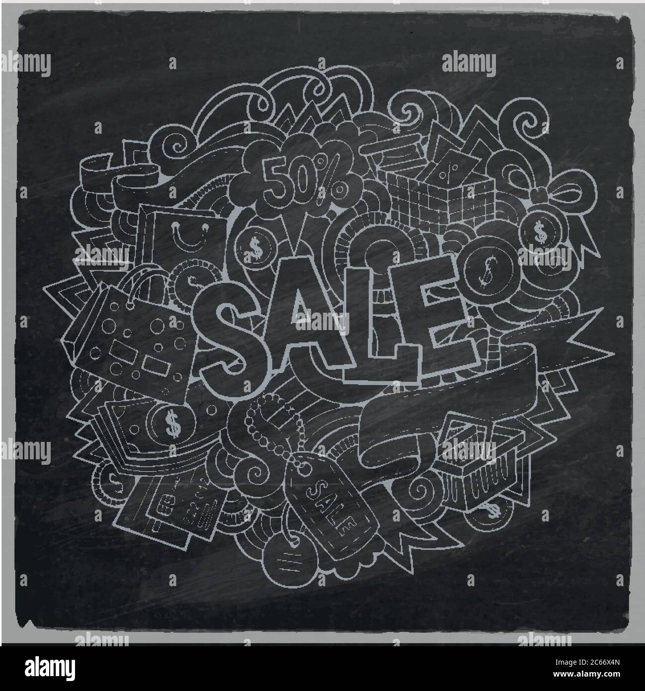 Sale hand lettering and doodles elements and symbols background. Vector ...
