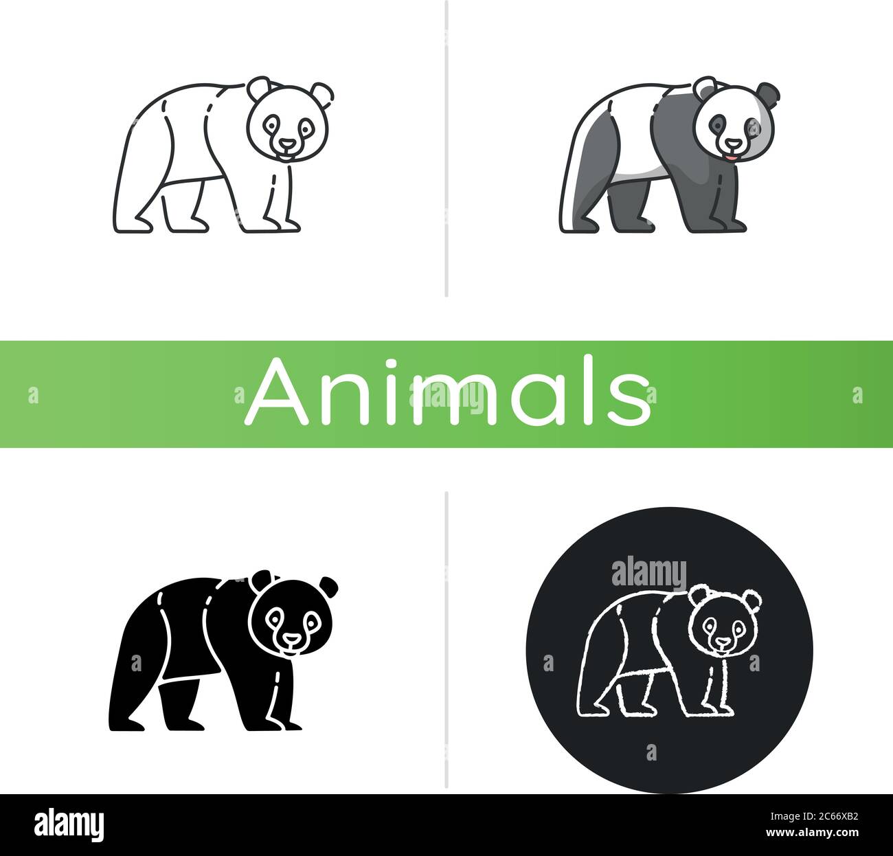 Panda bear icon. Linear black and RGB color styles. Native chinese ...