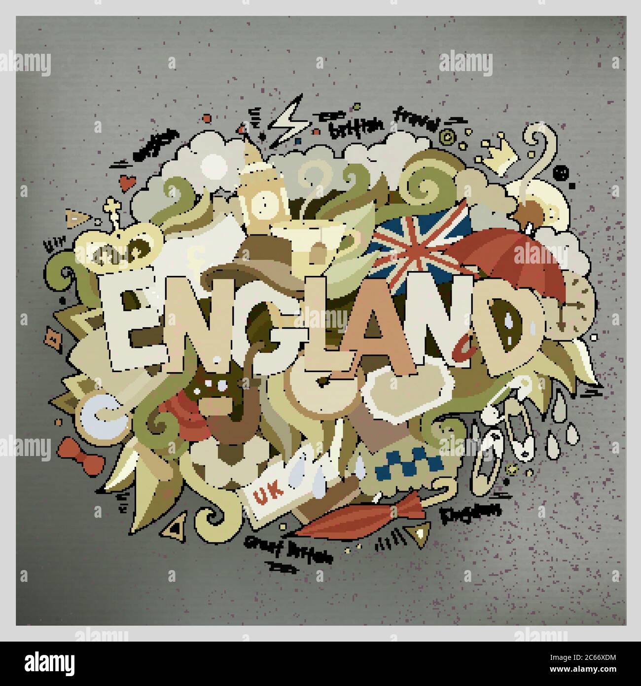 England hand lettering and doodles elements background Stock Vector ...