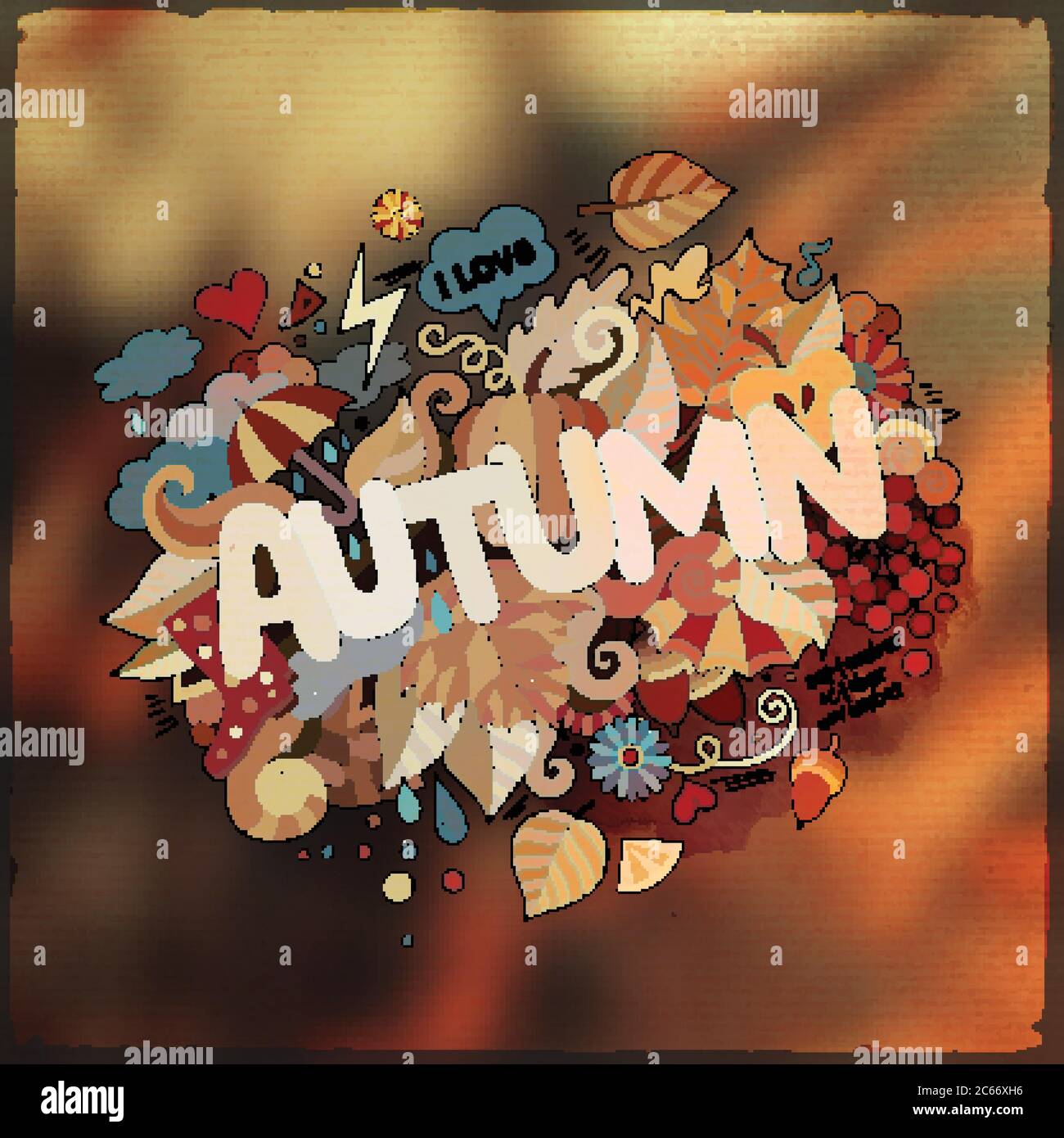 Autumn hand lettering and doodles elements background Stock Vector ...