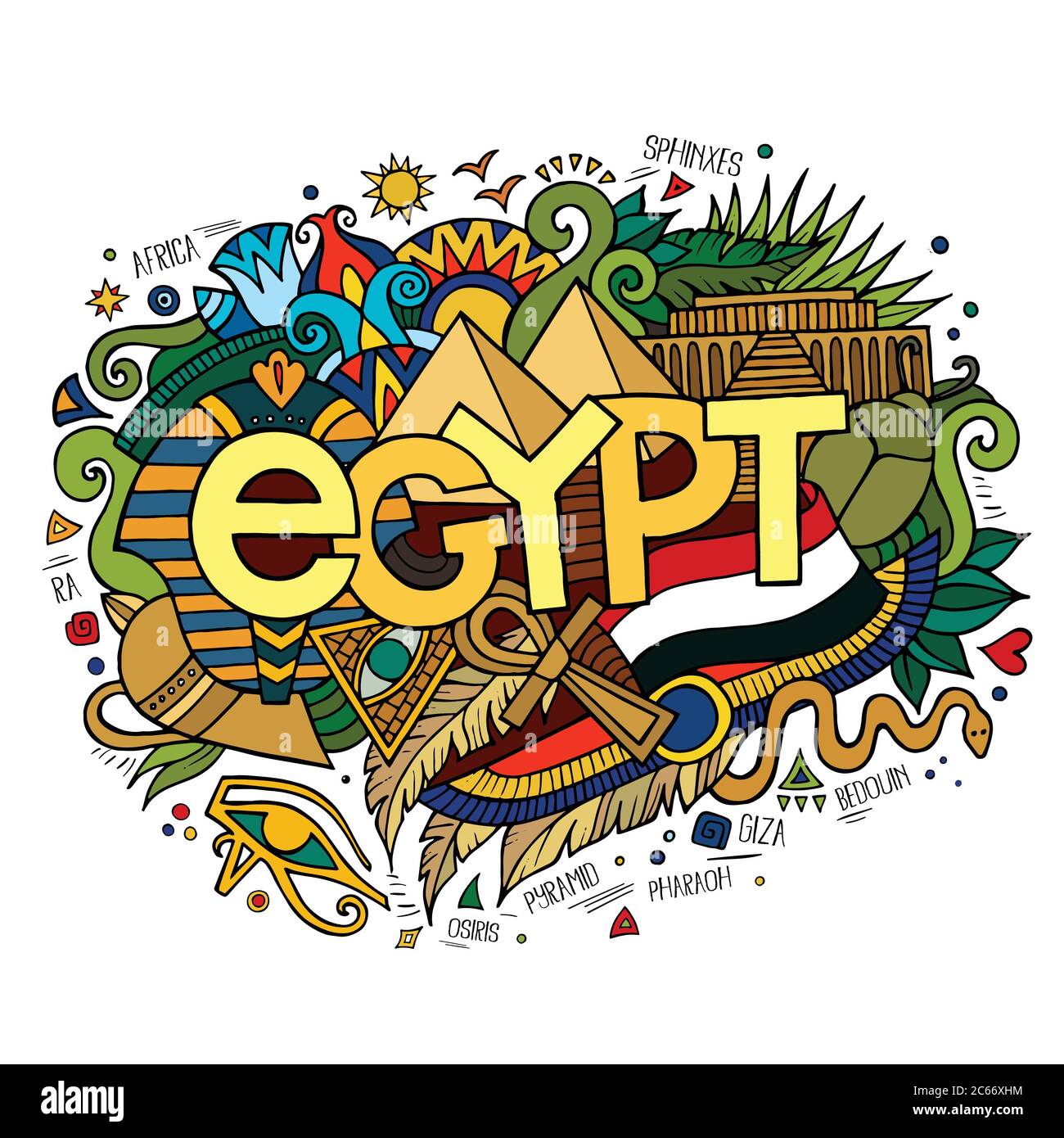 Egypt hand lettering and doodles elements background Stock Vector Image ...