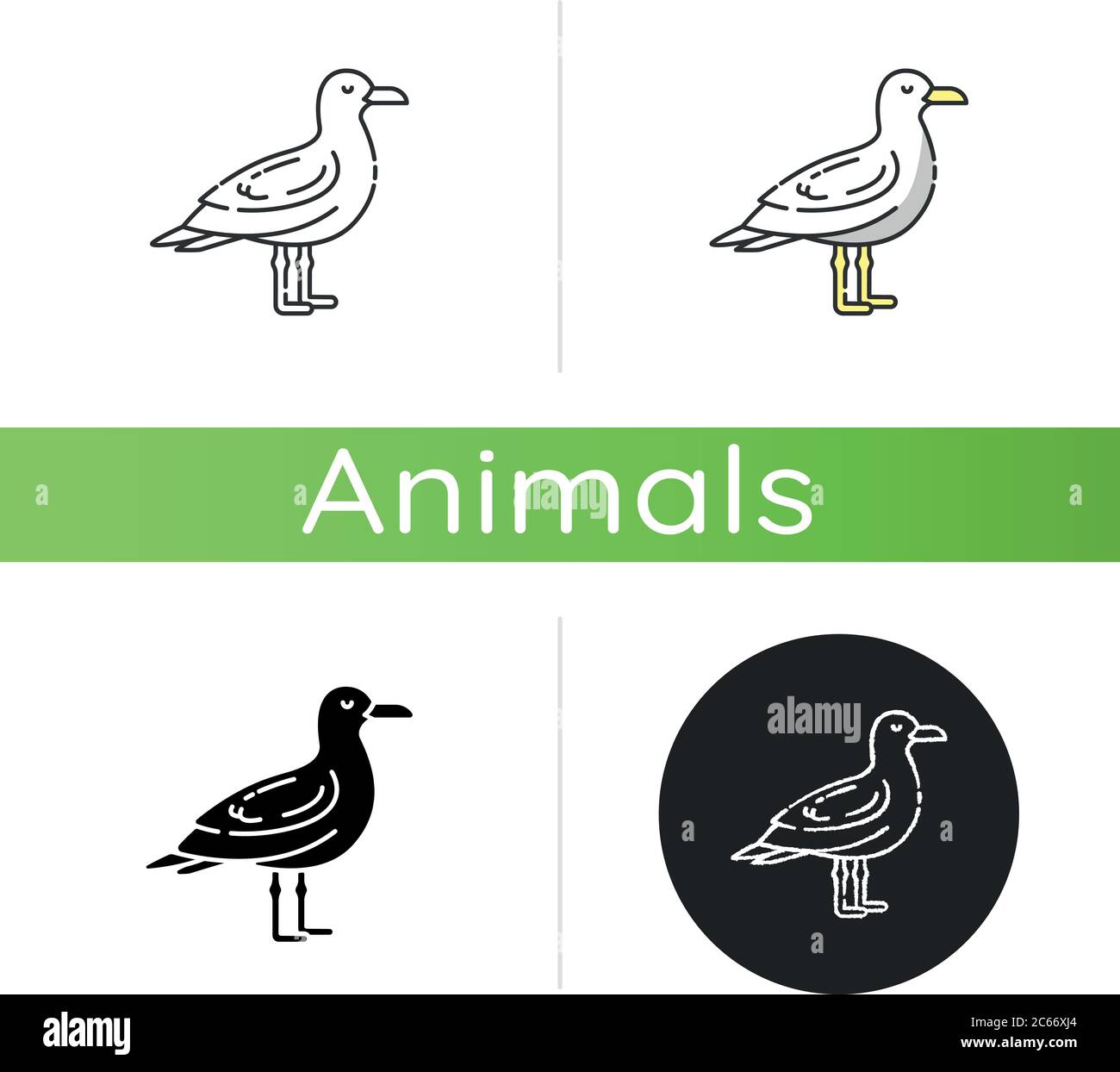 Seagull icon. Linear black and RGB color styles. Common seabird ...