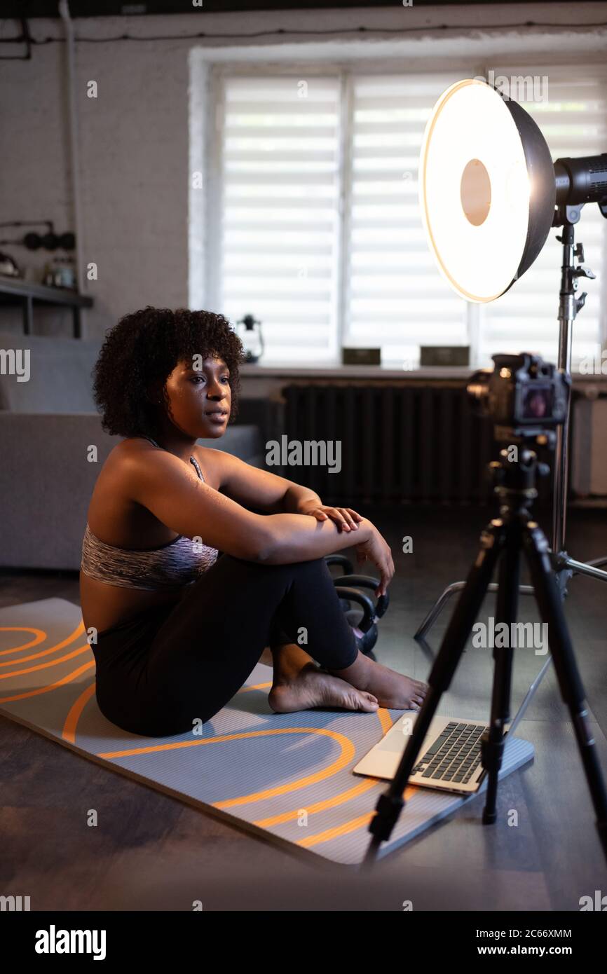 Black woman recording video on hi-res stock photography and images - Alamy