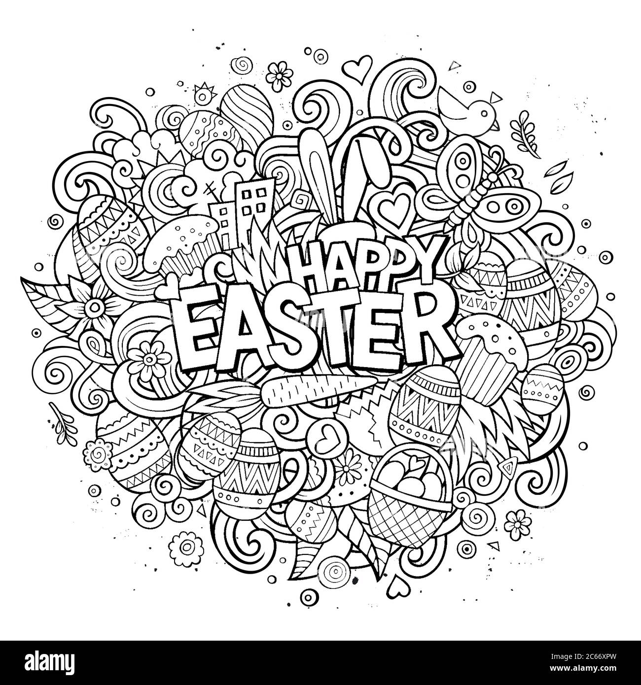 Cartoon vector hand drawn Doodle Happy Easter illustration Stock Vector ...