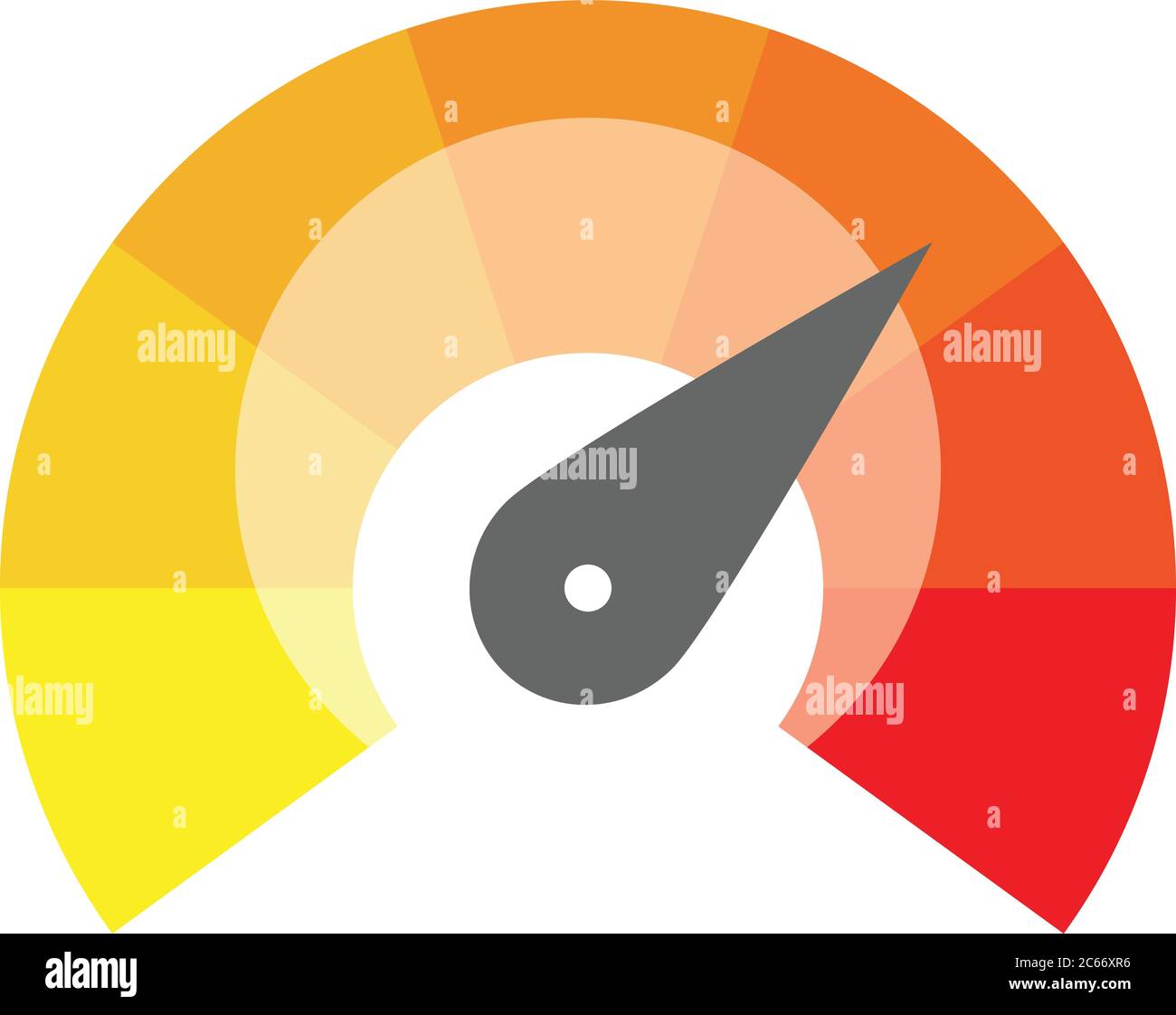 Radial gauge scale from yellow to red with arrow hand pointer ...