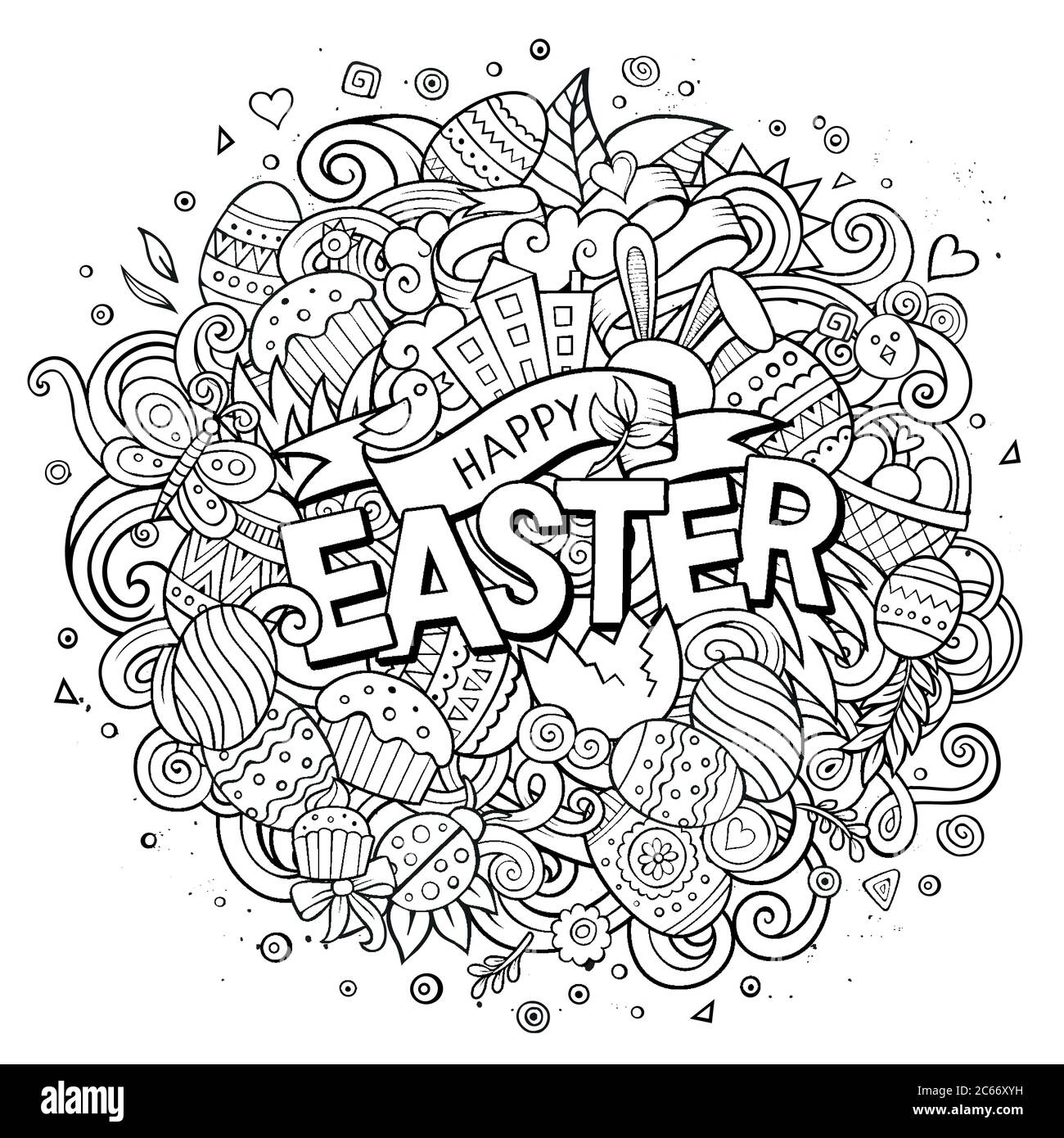 Cartoon vector hand drawn Doodle Happy Easter illustration Stock Vector ...