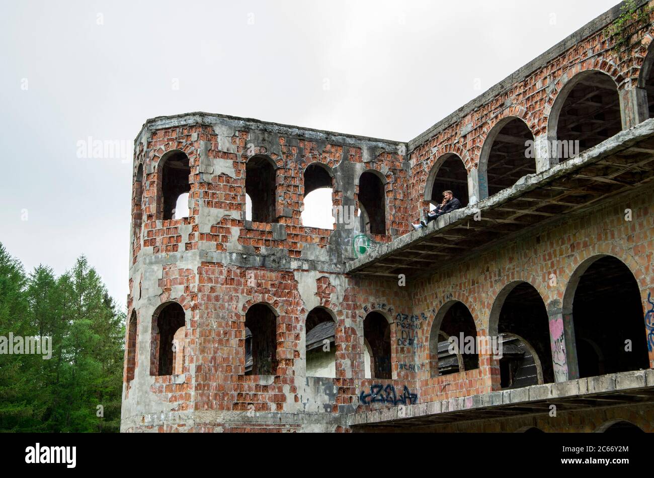 abandoned modern castle, unfinished building in Poland in Lapalice ...