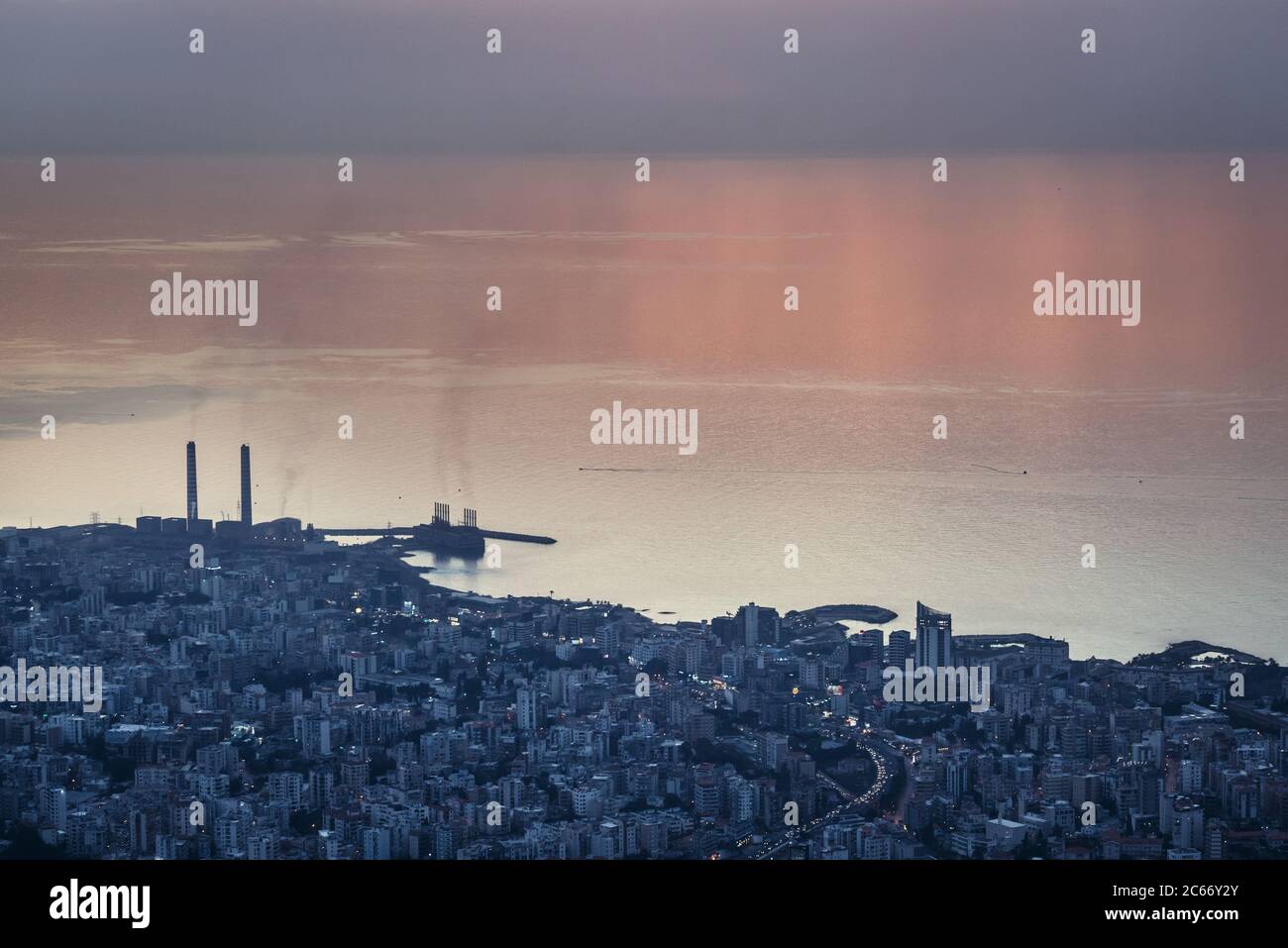 Cities over Mediterranean Sea coast in Our Lady of Lebanon Marian ...