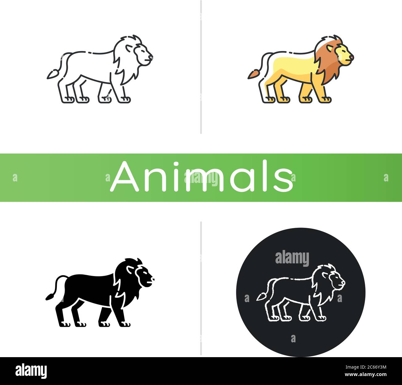 Lion icon. Linear black and RGB color styles. Exotic carnivore animal ...
