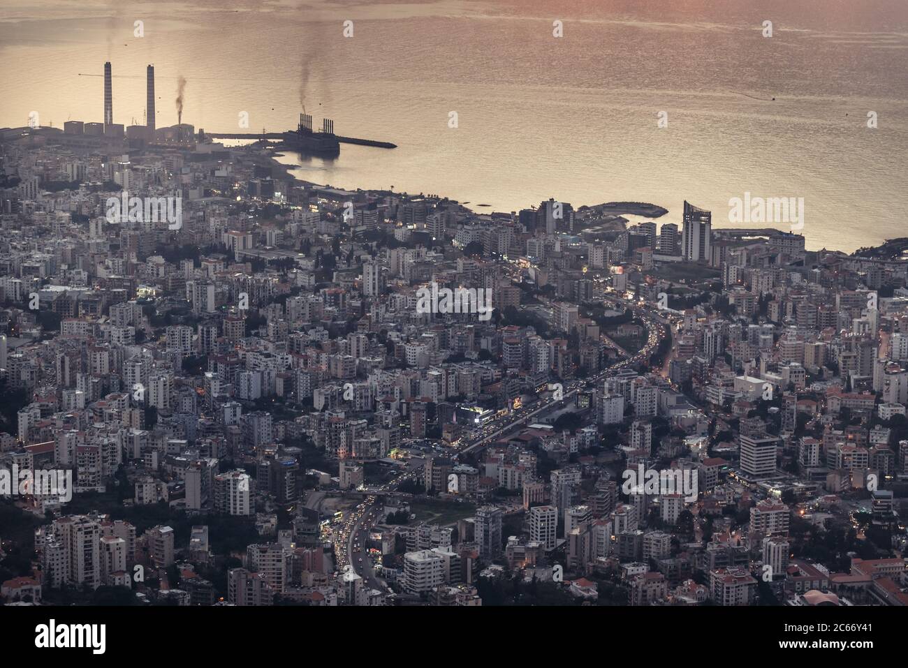 Cities over Mediterranean Sea coast in Our Lady of Lebanon Marian ...