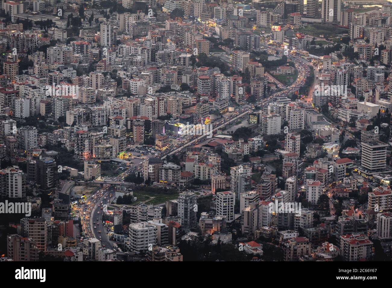 Aerial view on Jounieh city from statue in Our Lady of Lebanon Marian ...