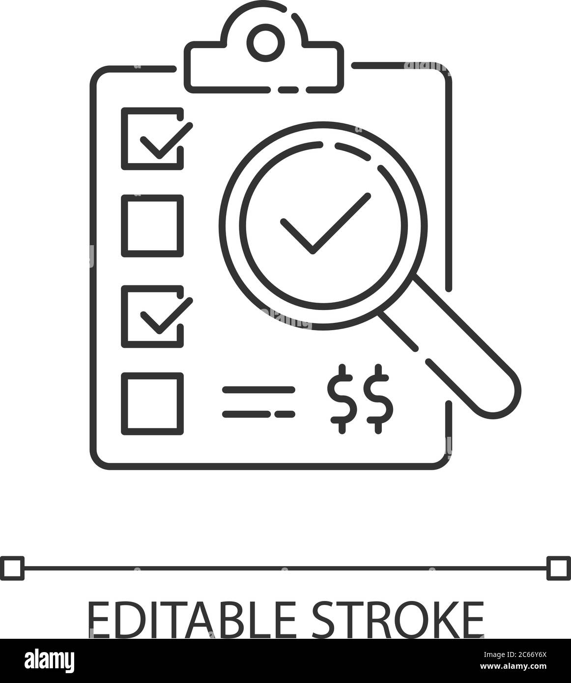 Inspection pixel perfect linear icon. Manufactured production quality ...