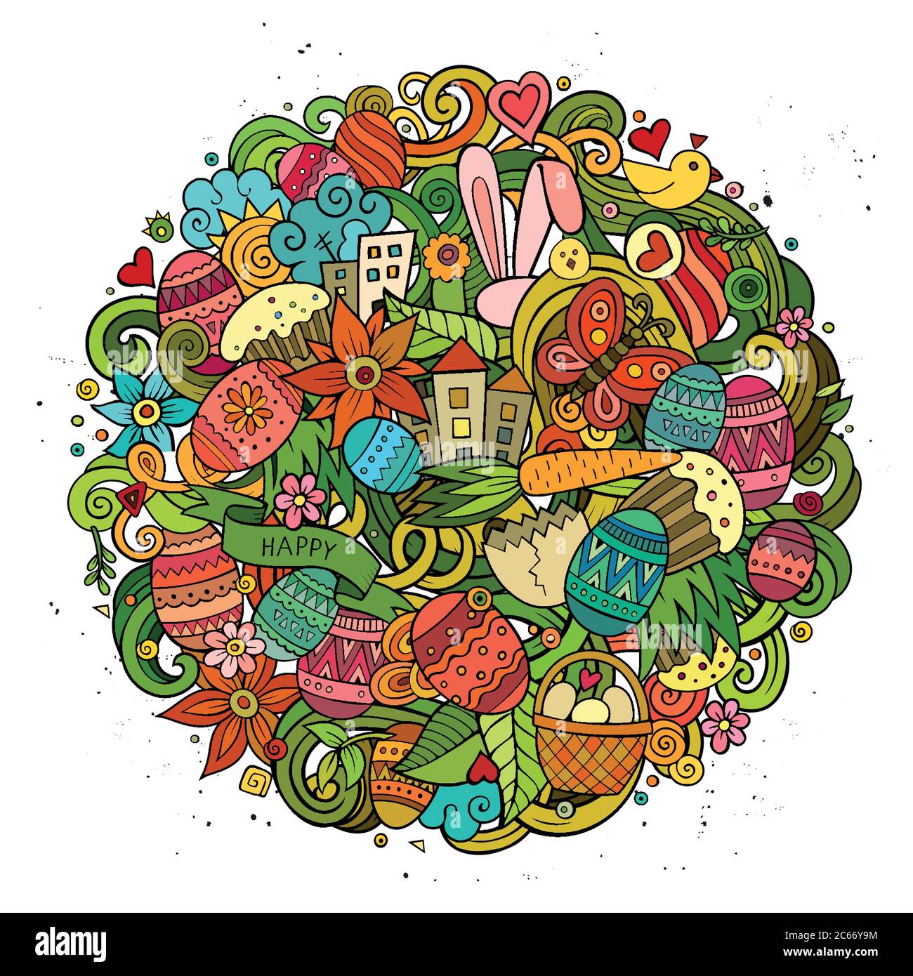 Cartoon vector hand drawn Doodle Happy Easter illustration Stock Vector ...