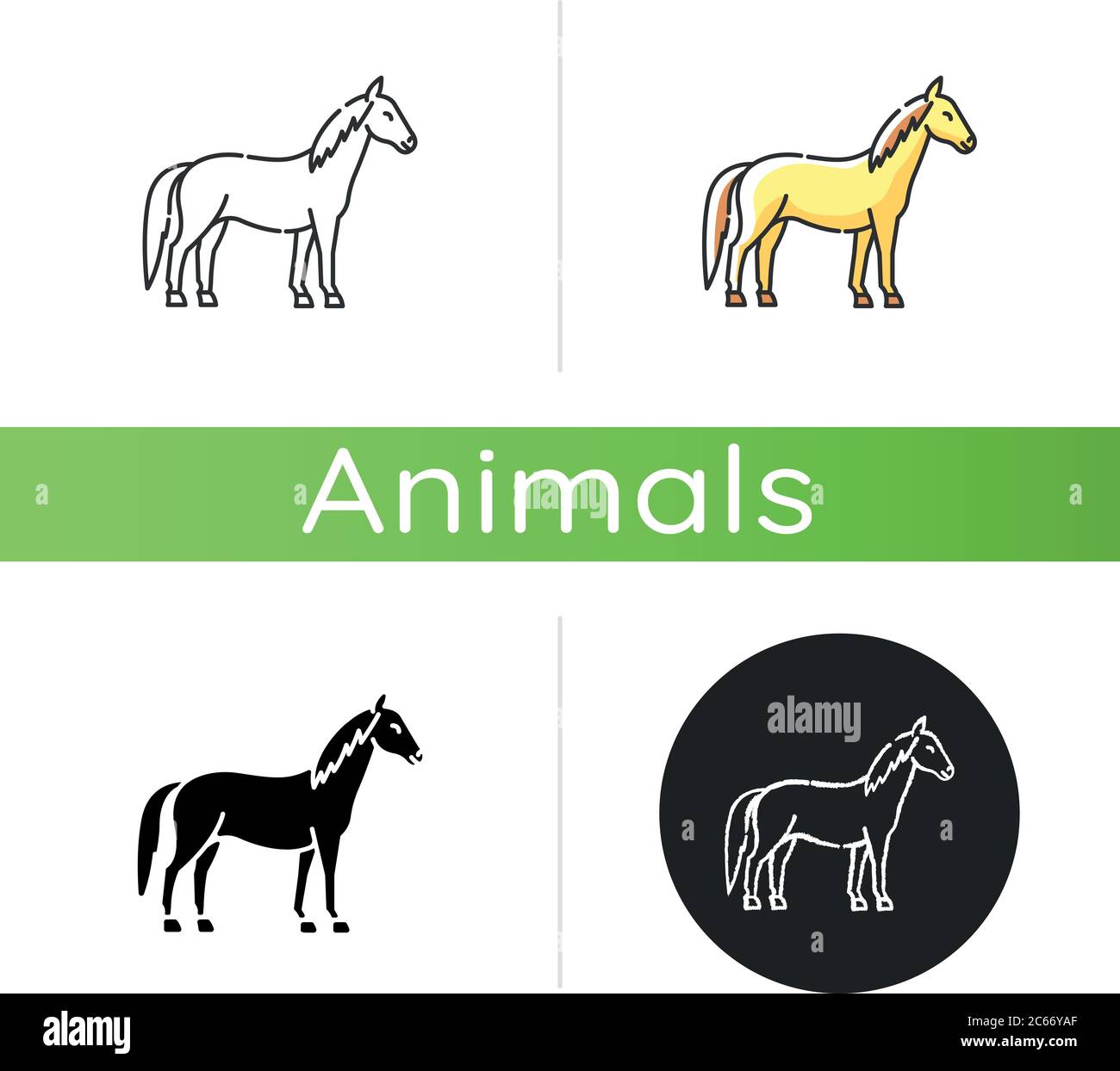 Horse icon. Linear black and RGB color styles. Wild stallion, common ...