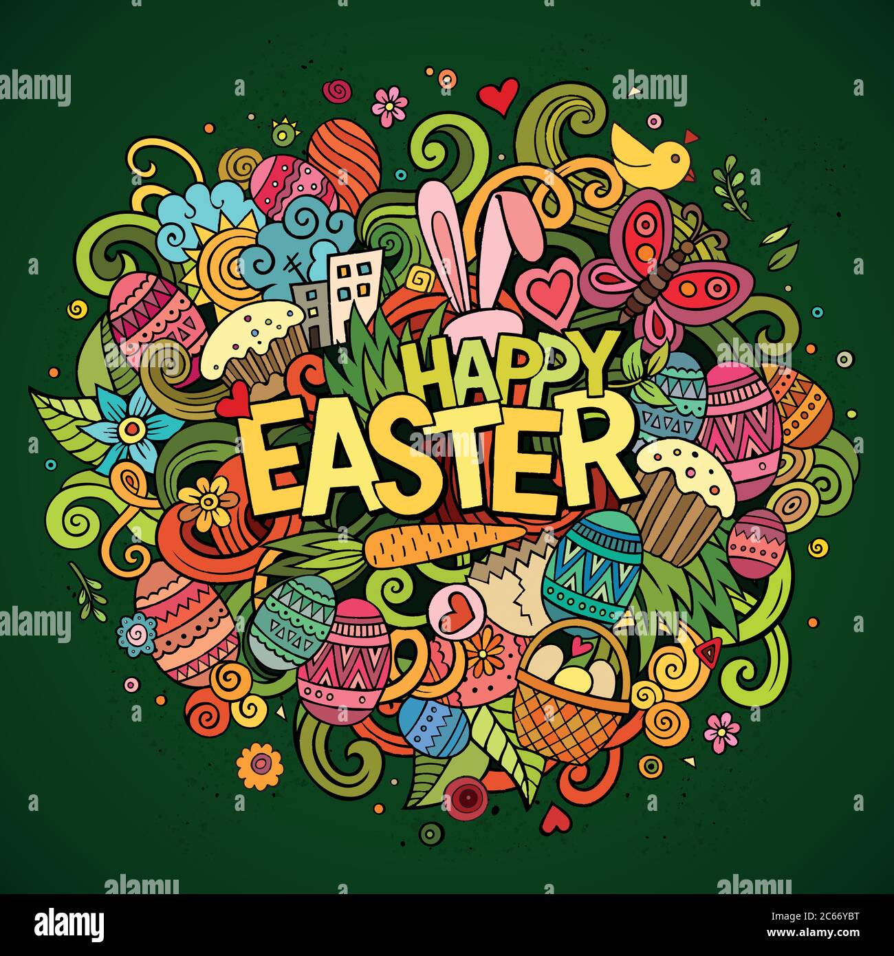 Cartoon vector hand drawn Doodle Happy Easter illustration Stock Vector ...
