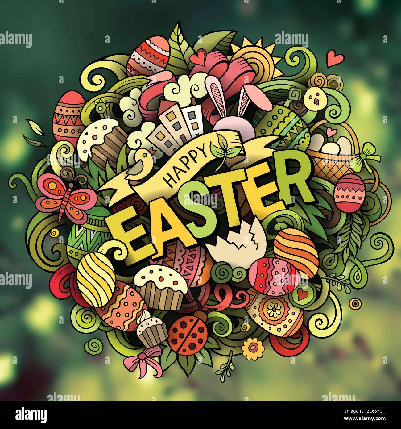 Cartoon vector hand drawn Doodle Happy Easter illustration Stock Vector ...