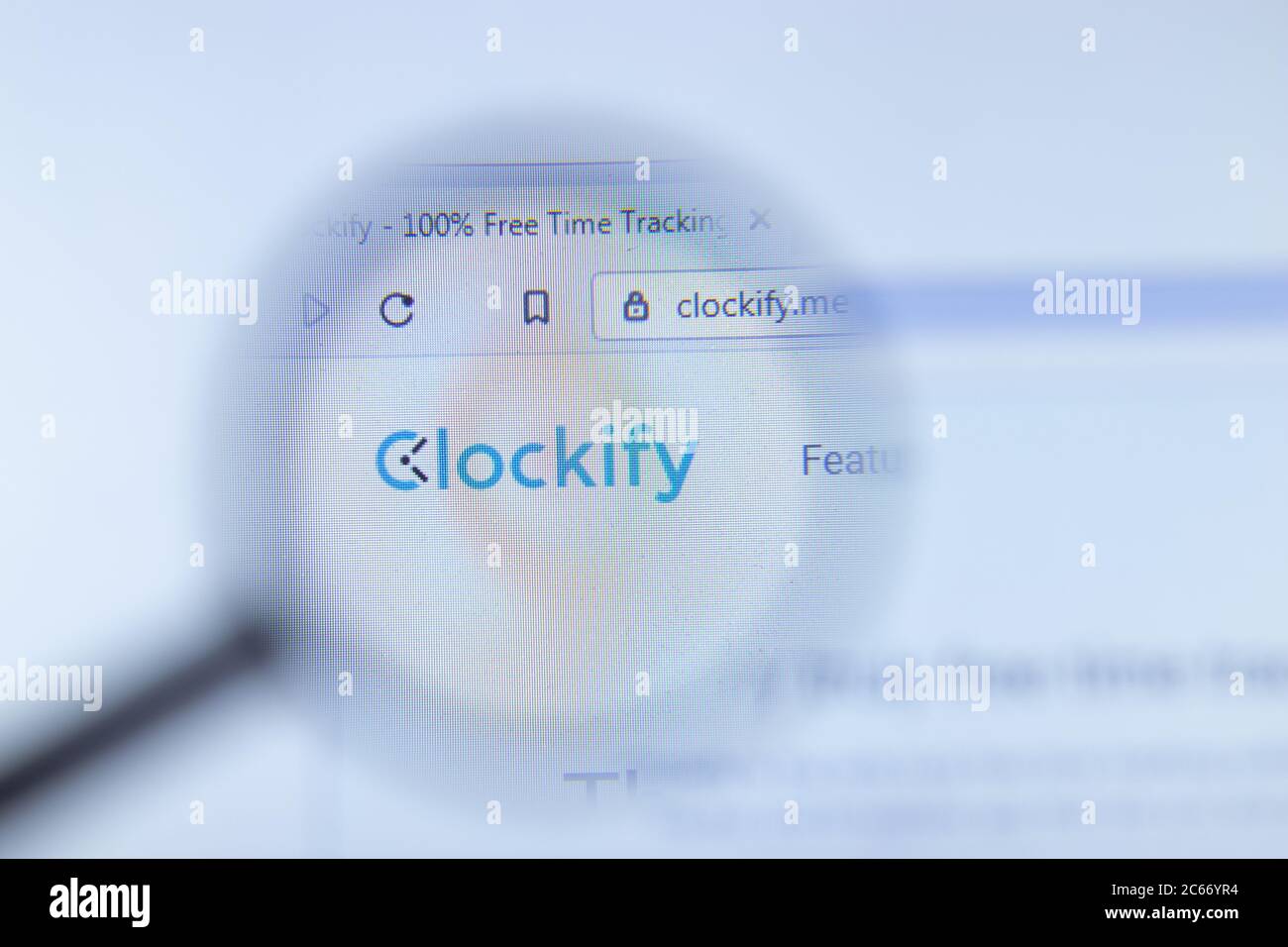 Moscow, Russia - 1 June 2020: Clockify website page in browser. Logo ...