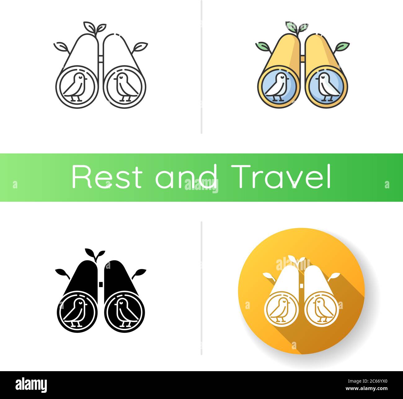 Birdwatching icon. Linear black and RGB color styles. Birds observation ...