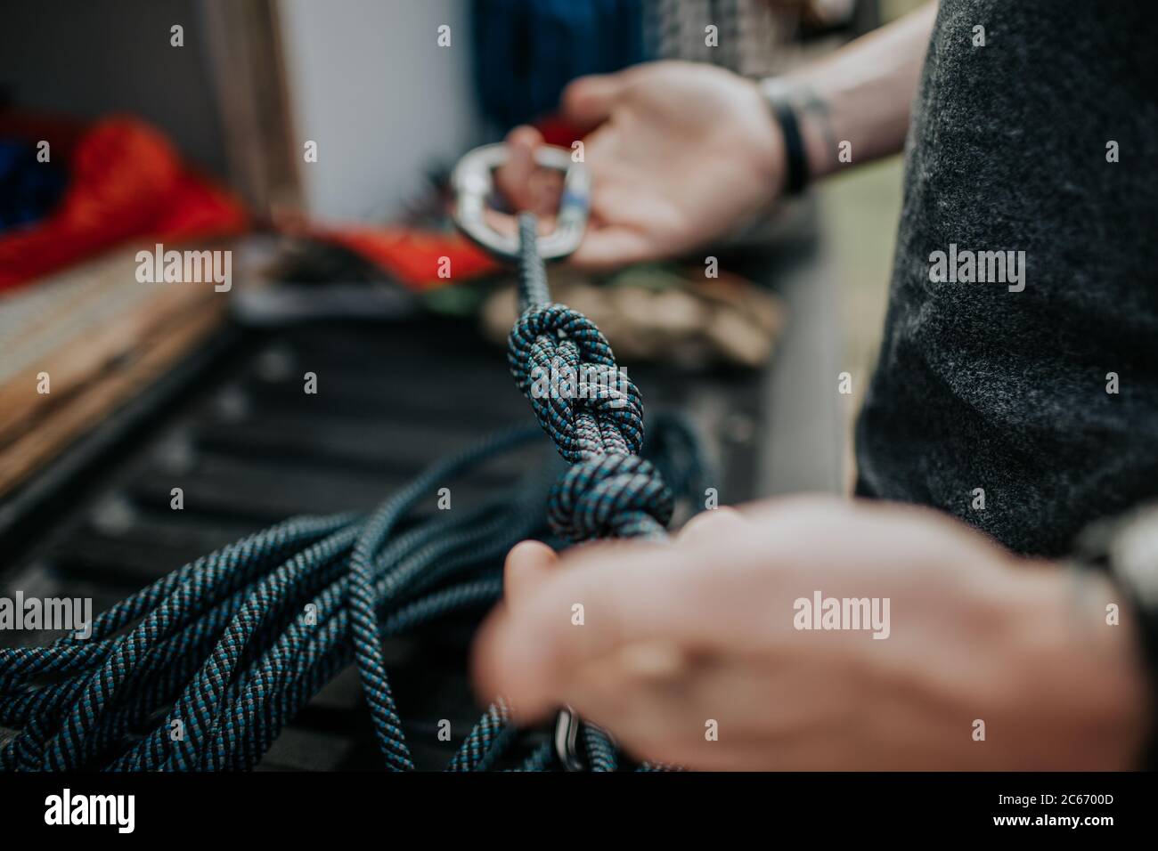 Climbing rope with knots hi-res stock photography and images - Alamy