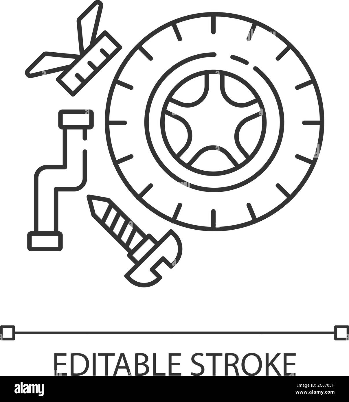 Spare parts pixel perfect linear icon. Industrial production process ...