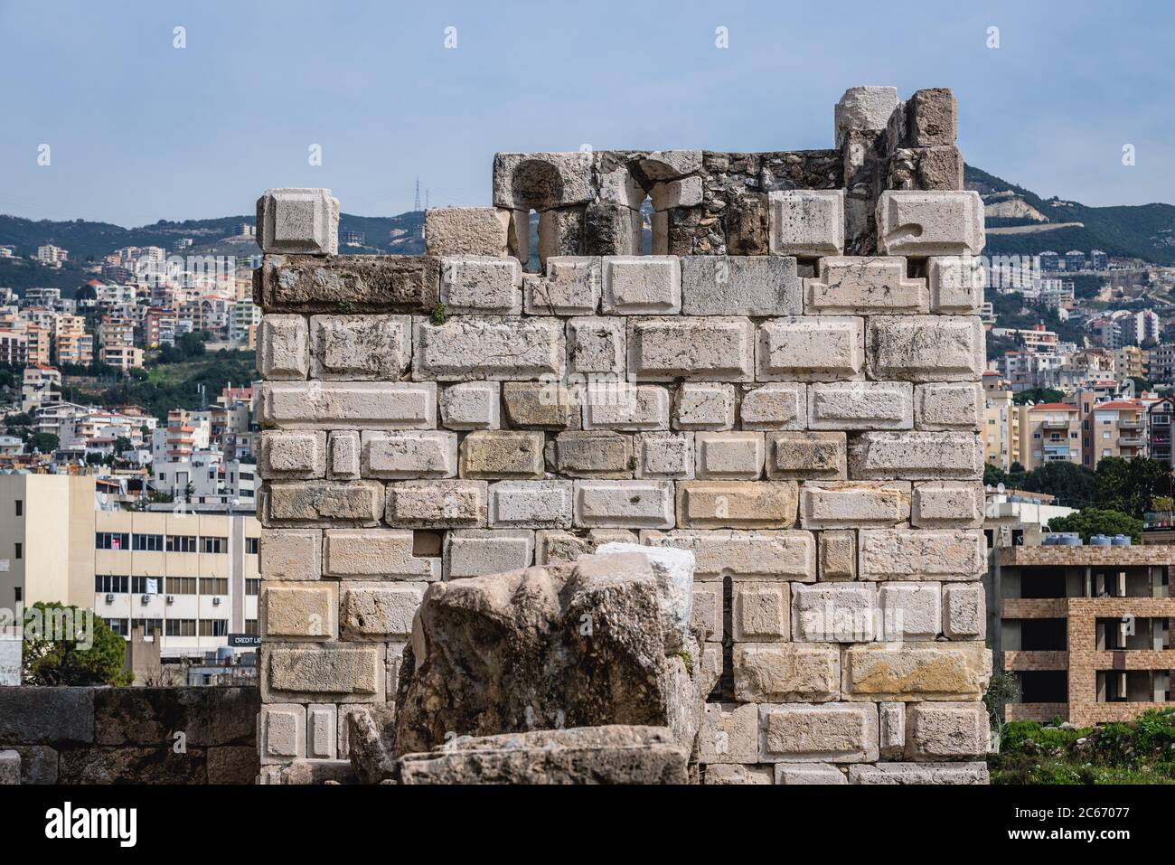 Tower of crusader castle in Byblos, largest city in the Mount Lebanon ...