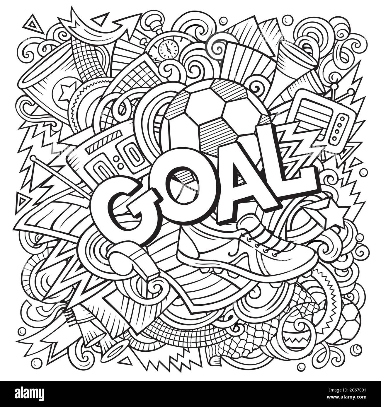 Cartoon cute doodles hand drawn Goal illustration Stock Vector Image ...